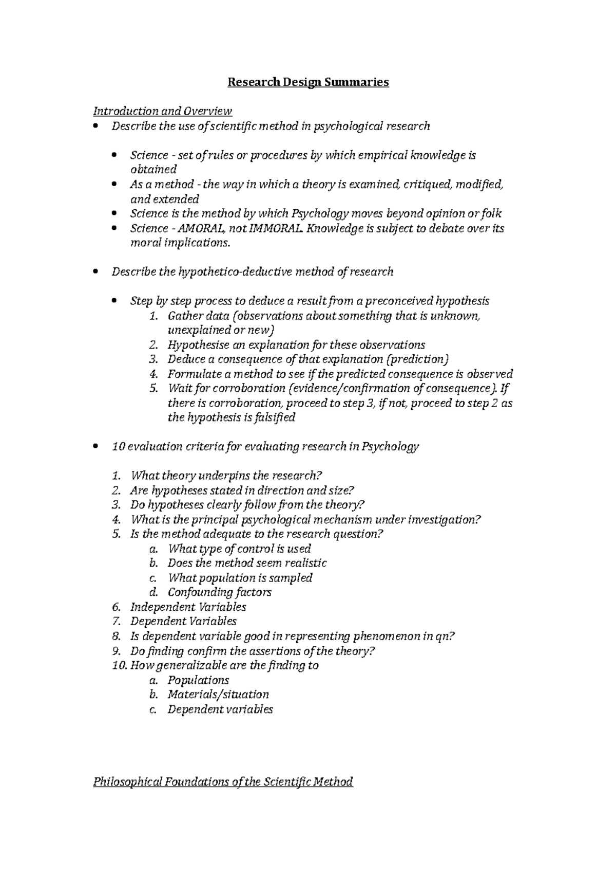 Research Design Summaries - Summary - lecture 1 - 10 - Research Design ...