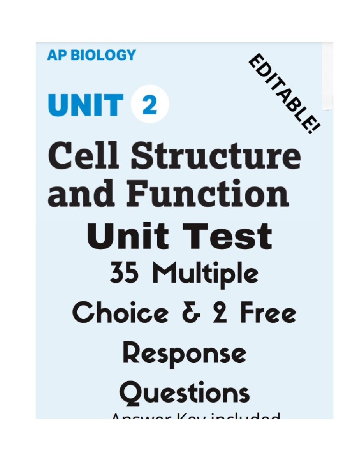 APBiology Unit 2Test Cellular Structureand Function-1 - BIOLOGY SECTION ...