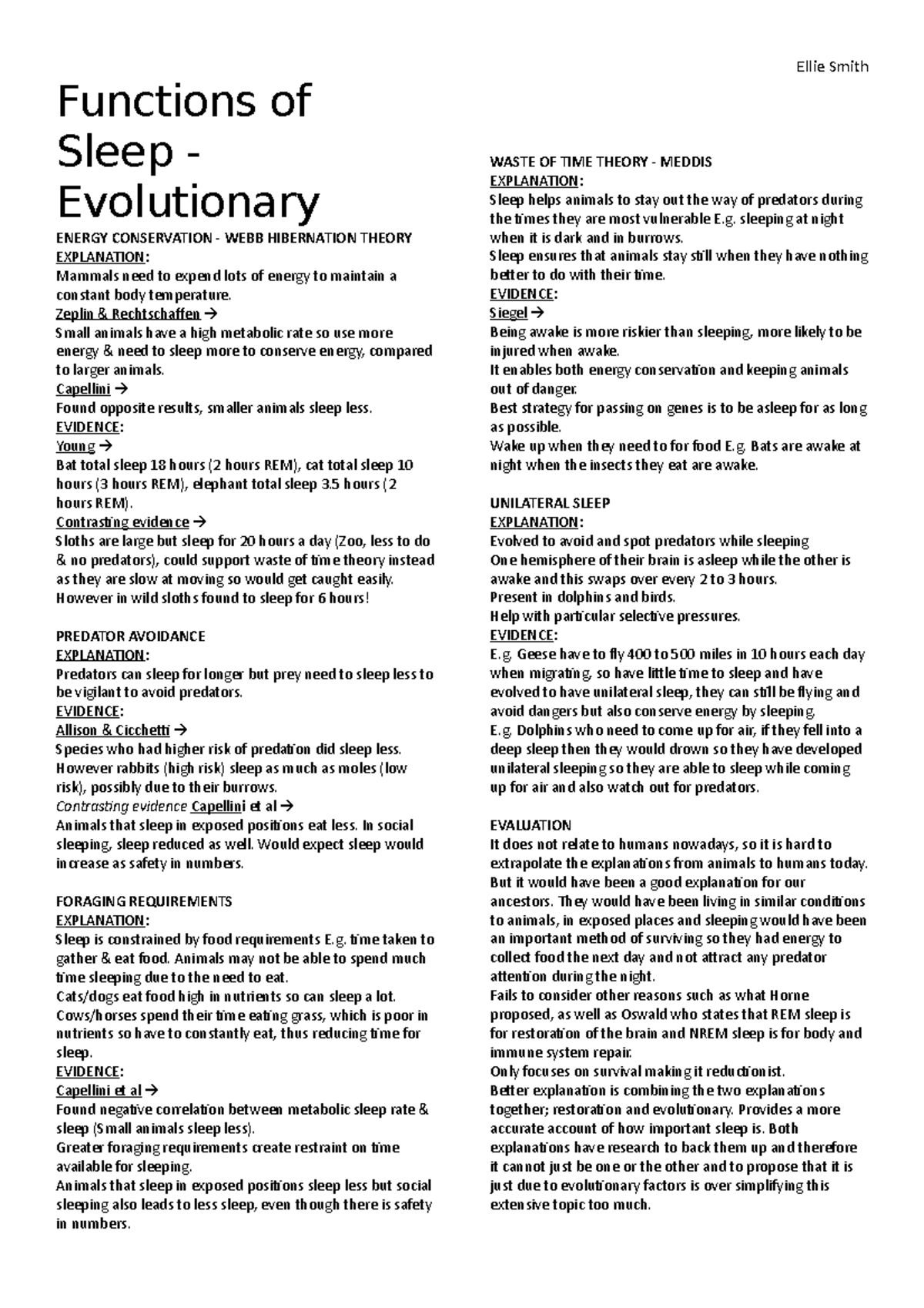 Functions of Sleep evolutionary - Zeplin Rechtschaffen Small animals ...