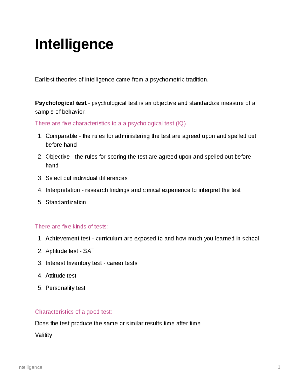Intelligence - Intro to Psych - Intelligence 1 Intelligence Earliest ...