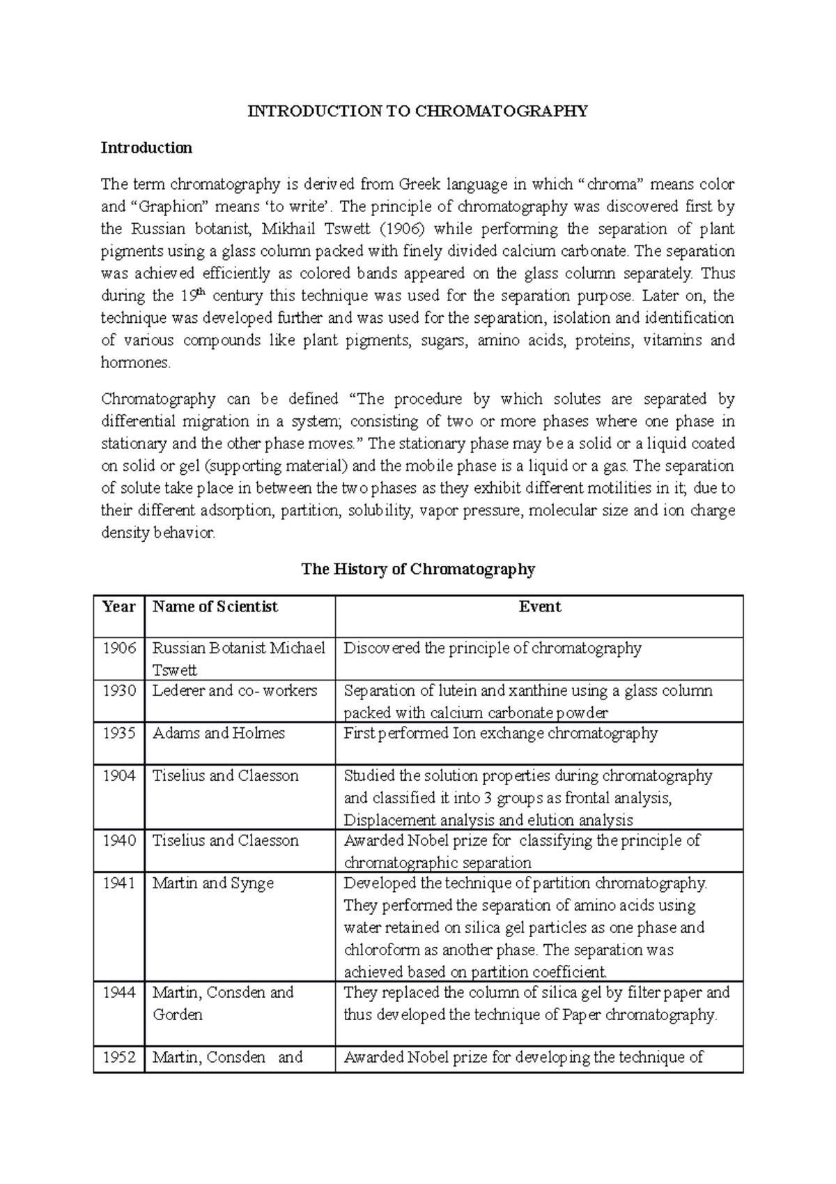 2. Introduction to chromatography - INTRODUCTION TO CHROMATOGRAPHY ...