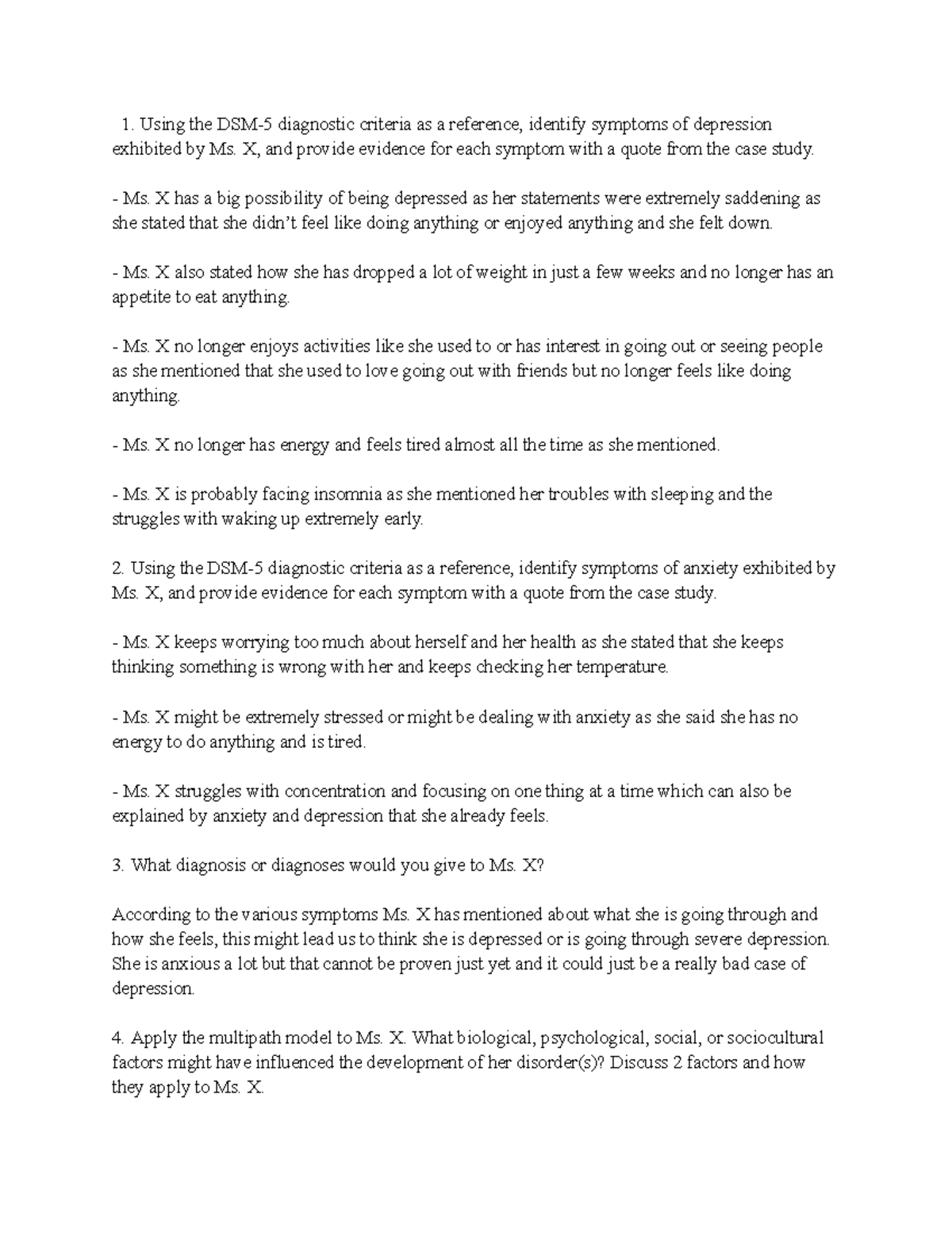 Psyc 340 Case Study 1 - Using the DSM-5 diagnostic criteria as a ...