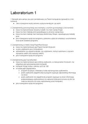 Java - Laboratorium 2 - Zadania do wykonania - lab 02 - Laboratorium 2 ...