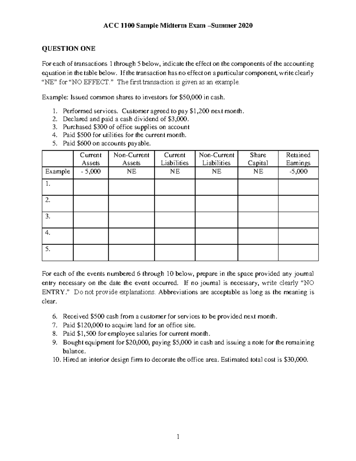 Sample midterm exam with solution - ACC 1100 Sample Midterm Exam ...