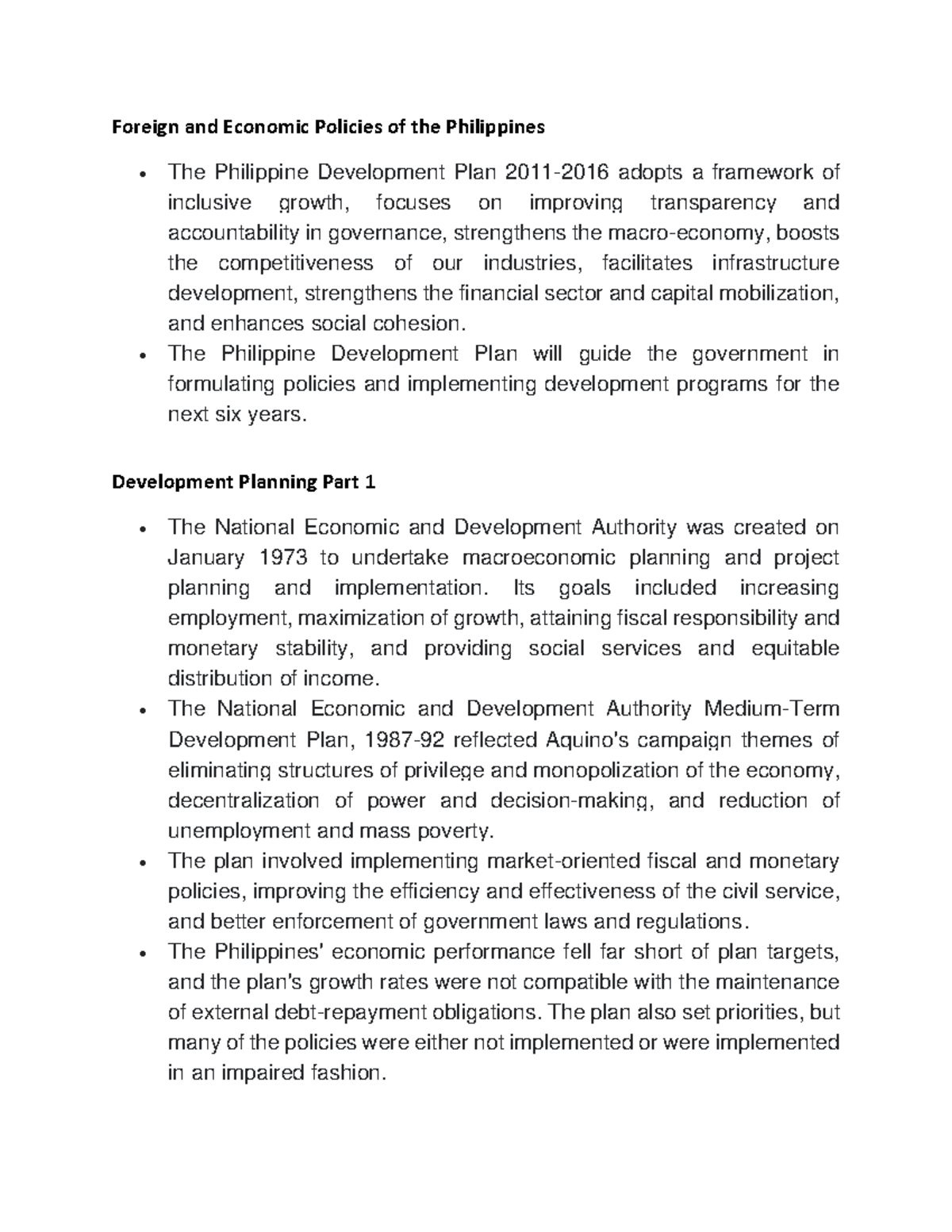 Summary Handout 2 - yey - Foreign and Economic Policies of the ...