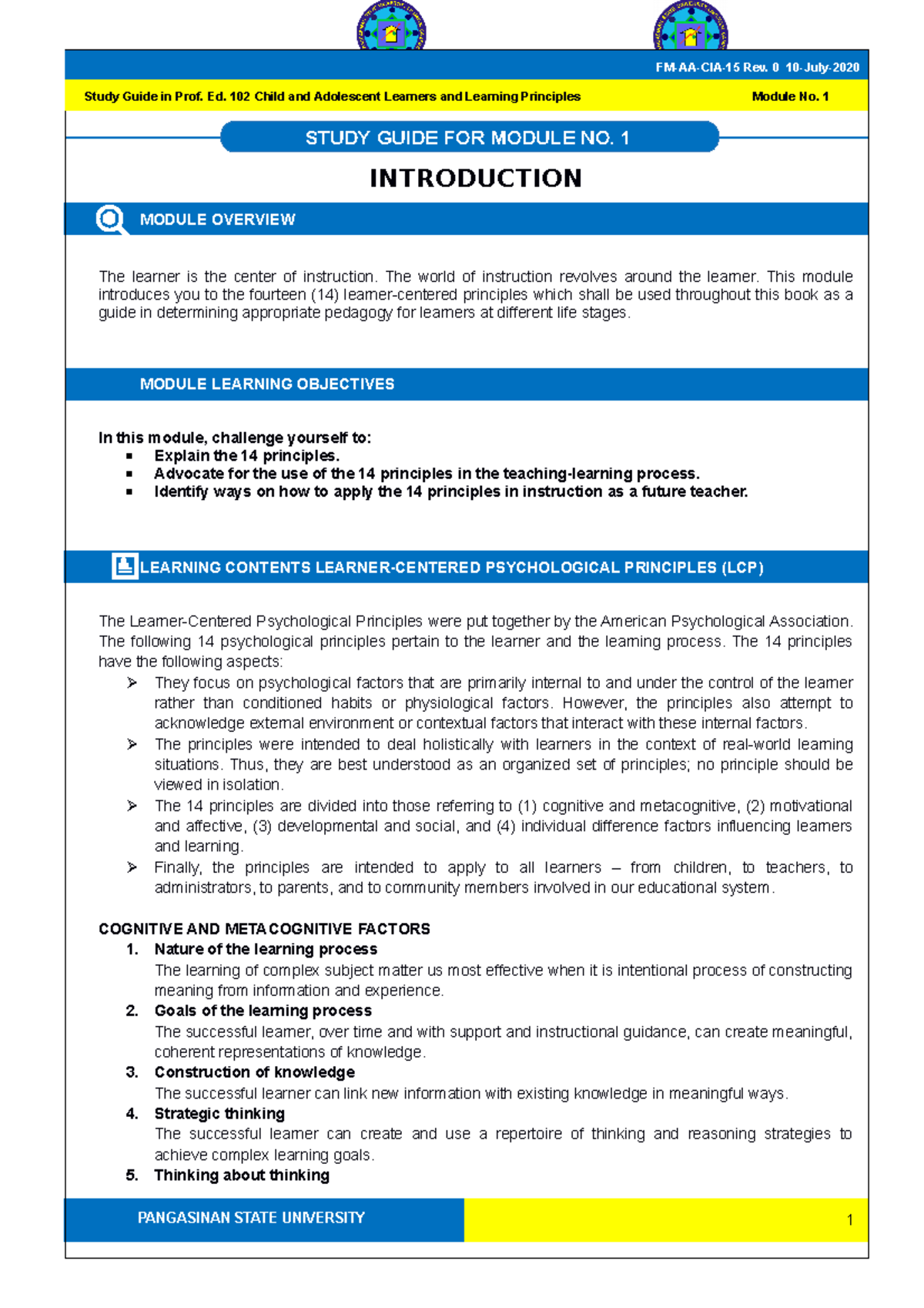 PROF ED 102 SG 1 - Sgshdhdjd - FM-AA-CIA-15 Rev. 0 10-July- PANGASINAN ...
