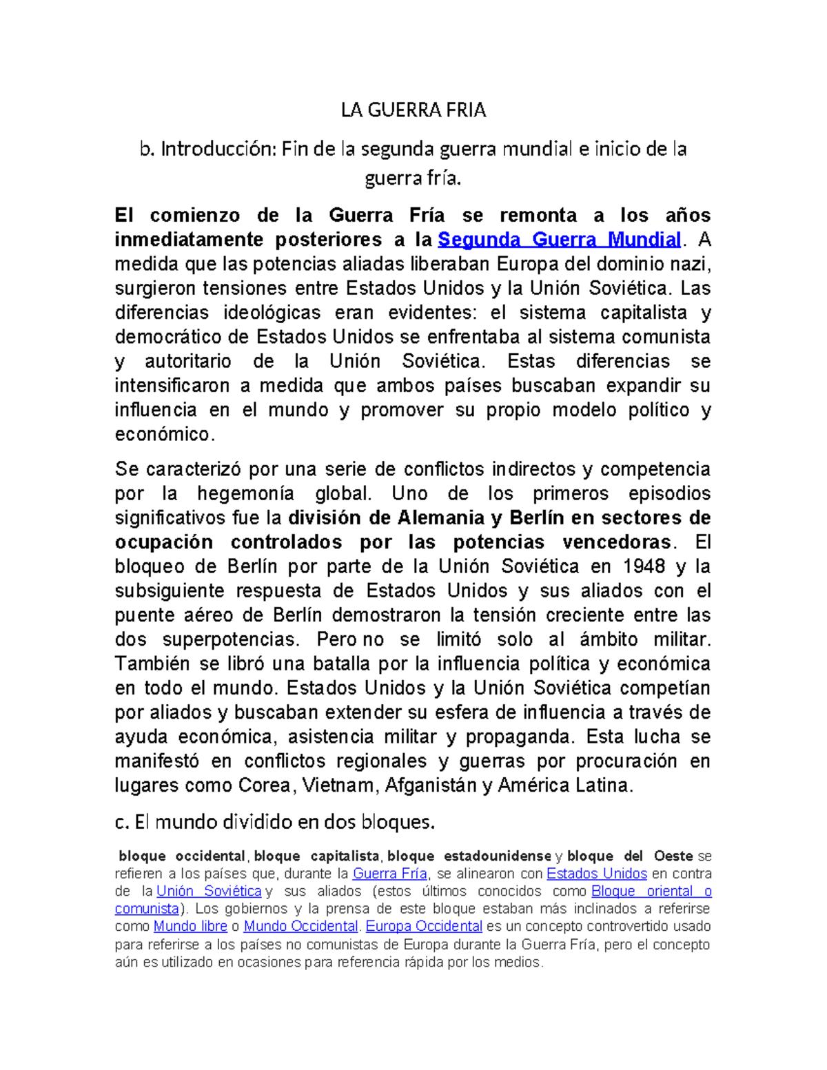 LA Guerra FRIA - Resumen Emprenderismo en Ciencias - LA GUERRA FRIA b ...