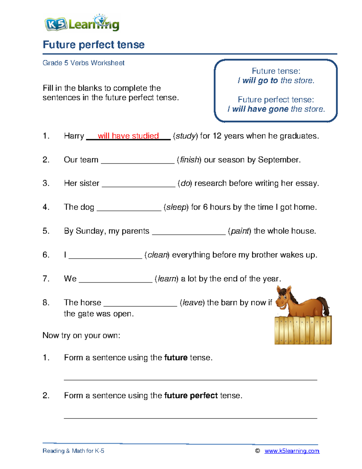 Grade 5 future perfect tense - Future perfect tense Grade 5 Verbs ...
