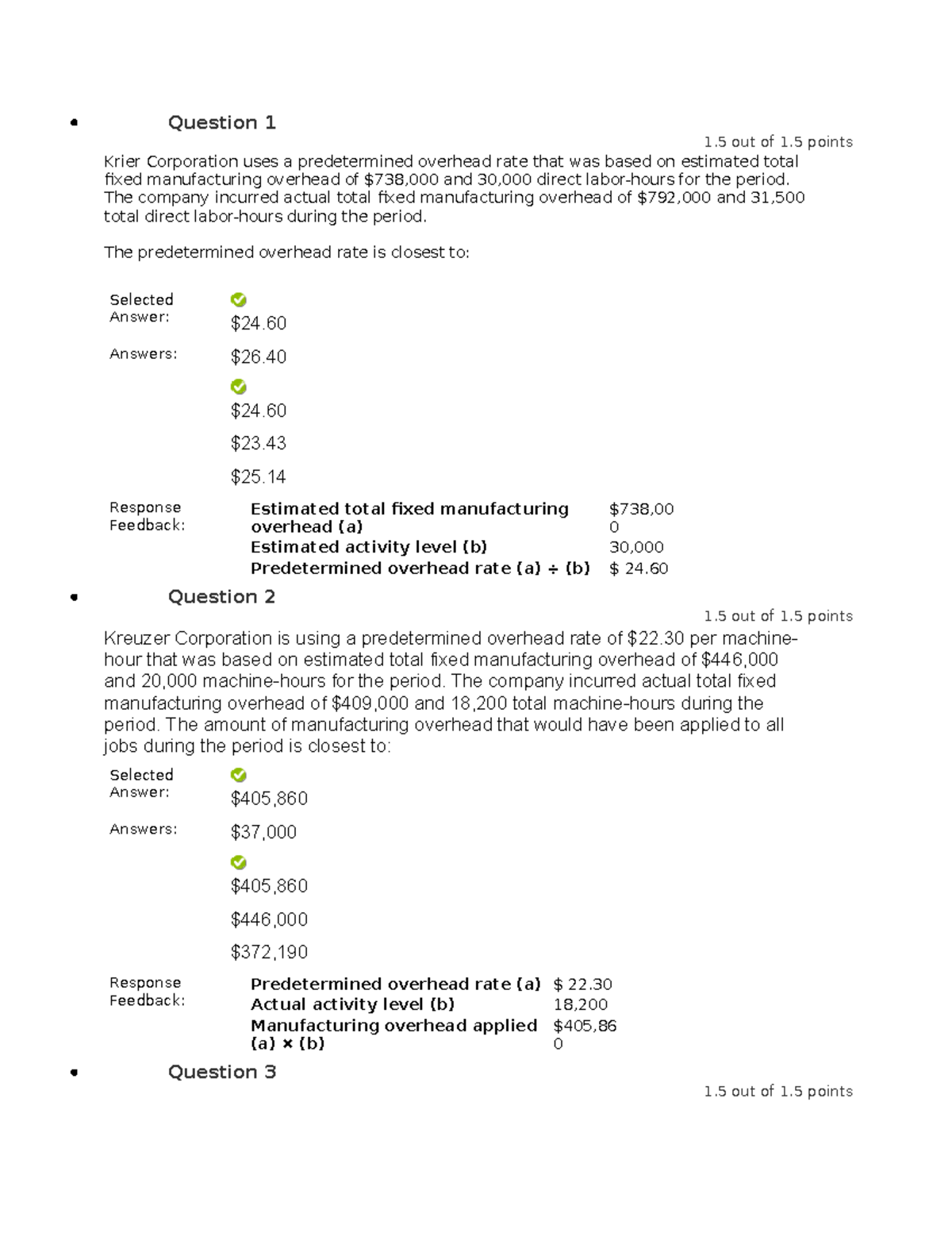 Week 3 - Job order costing - Question 1 1 out of 1 points Krier ...
