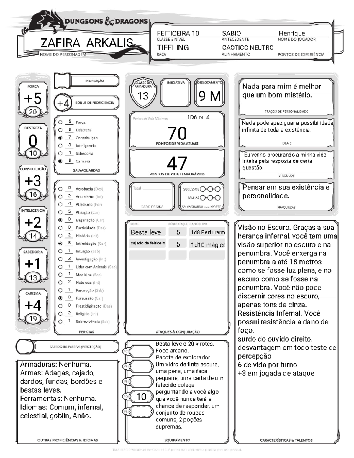 Ficha Zafira RPG Discord - ZAFIRA ARKALIS Nada para mim é melhor que um ...