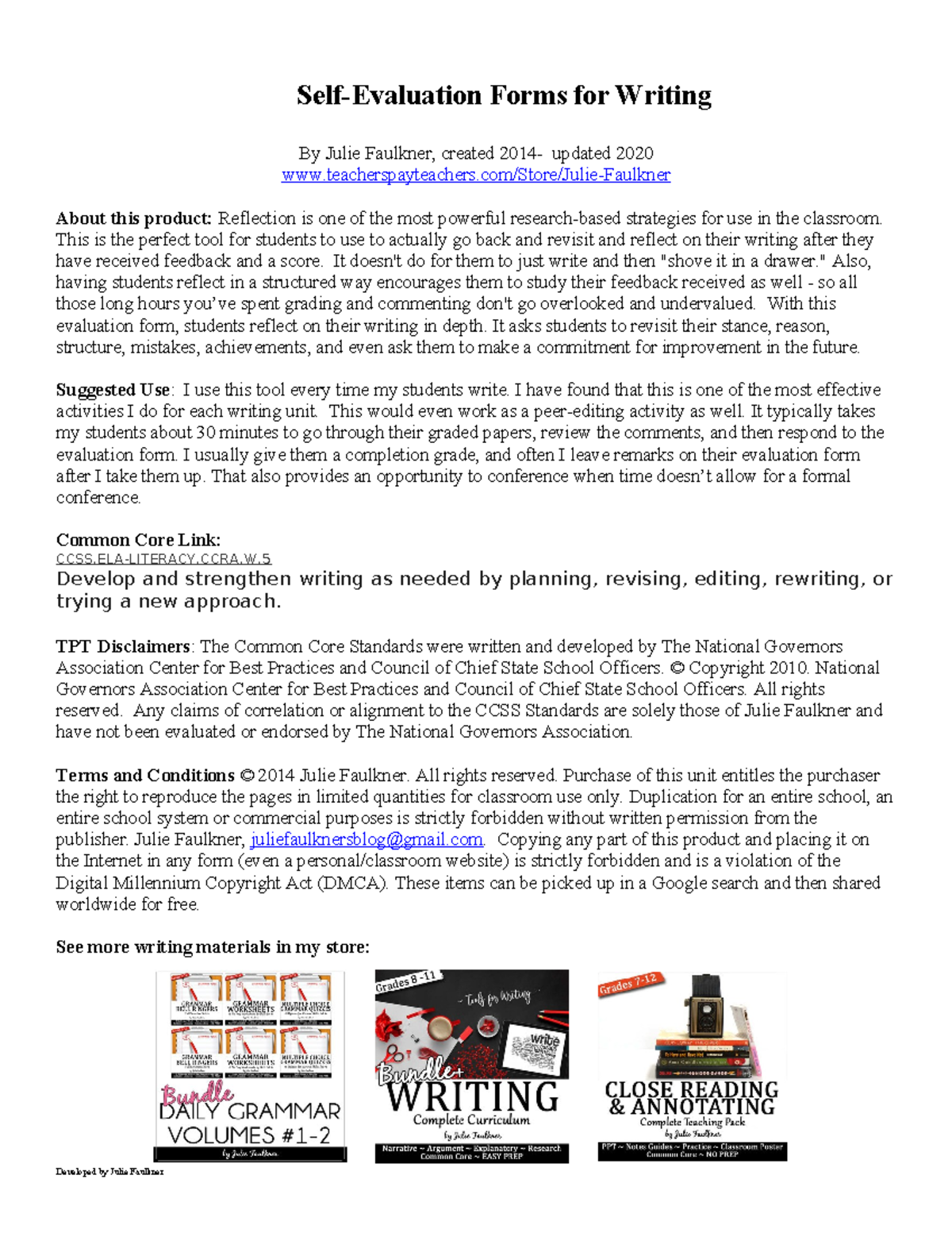 Self Evaluation Reflection Formsfor Students Editable FREE-1 - Self ...