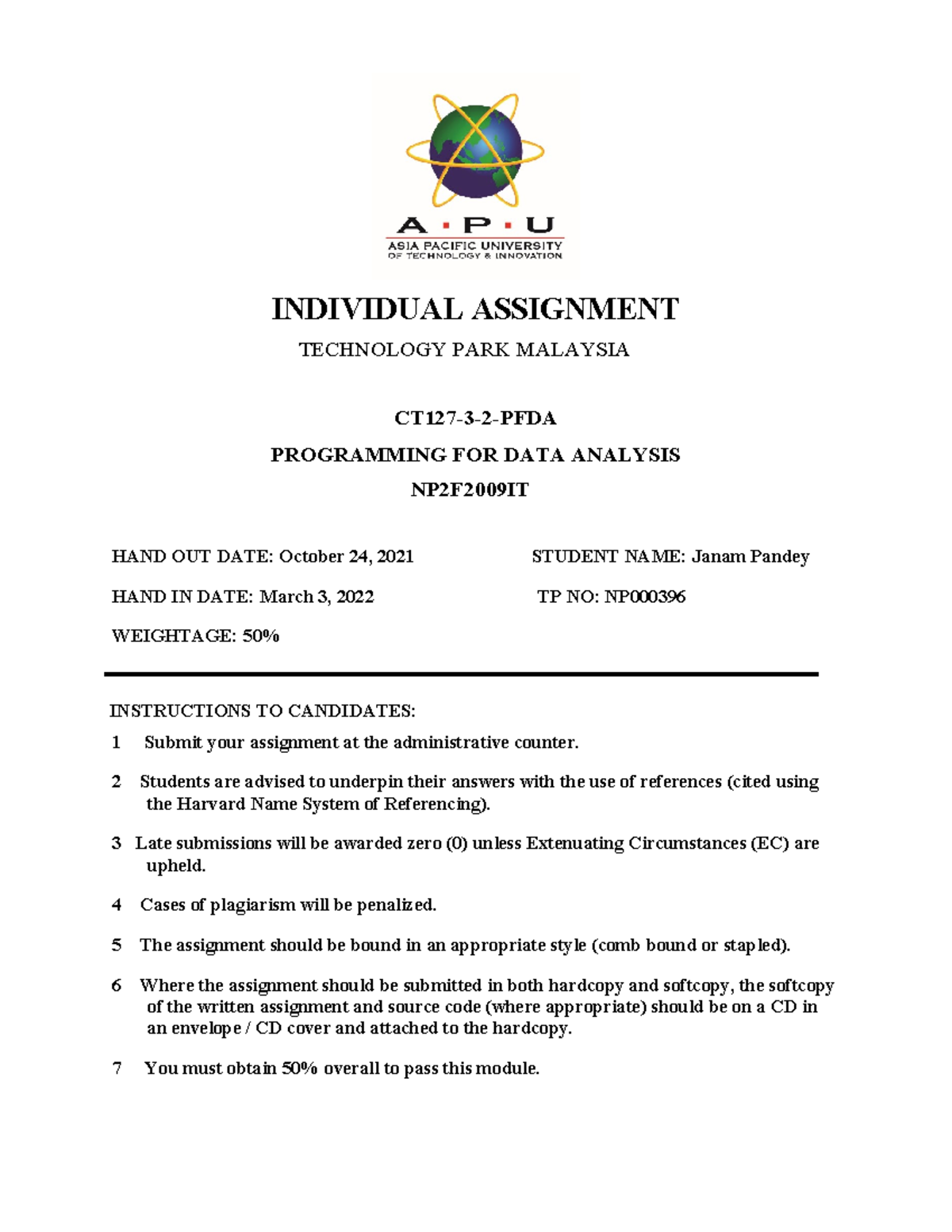 NP000396 CT127 3 2 PFDA - Assignments - INDIVIDUAL ASSIGNMENT TECHNOLOGY PARK MALAYSIA - Studocu