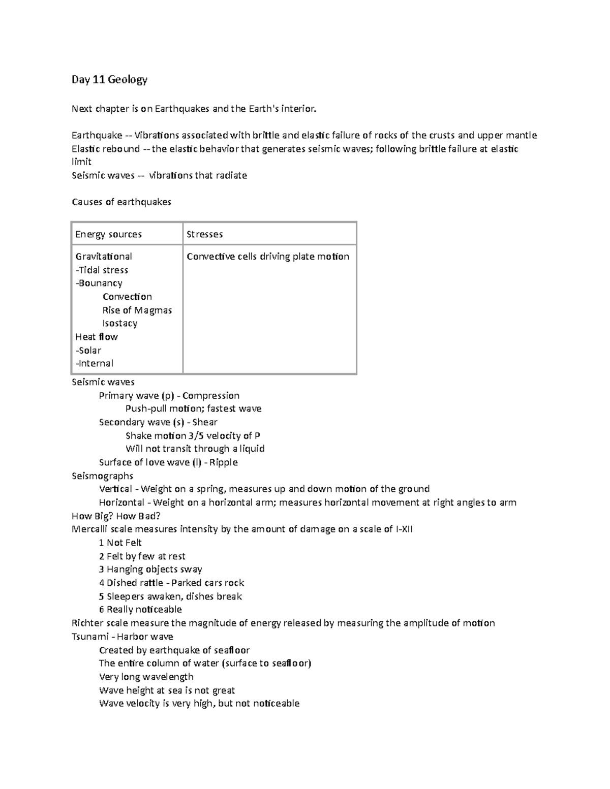Day 11 Geology - Lecture notes 11 - Day 11 Geology Next chapter is on ...