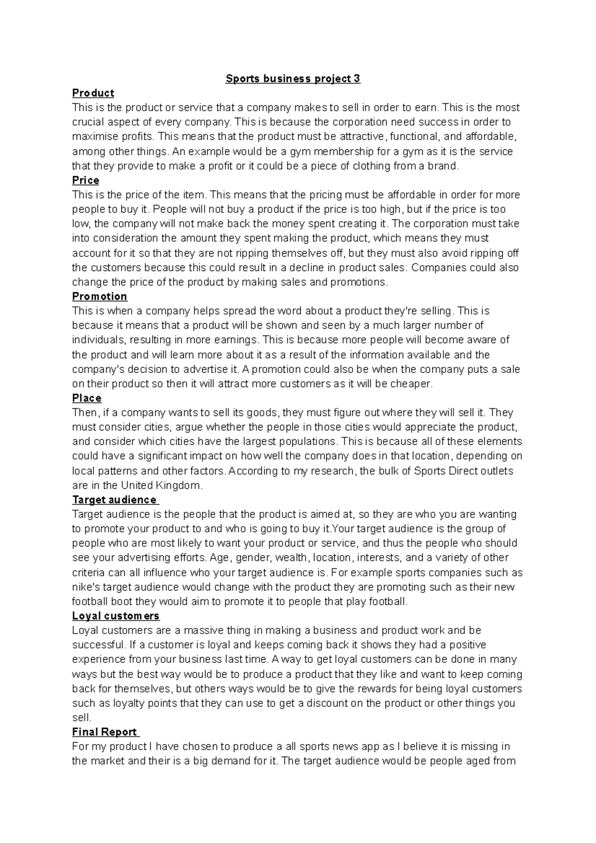 Untitled document - sports - Sports business project 3 Product This is ...