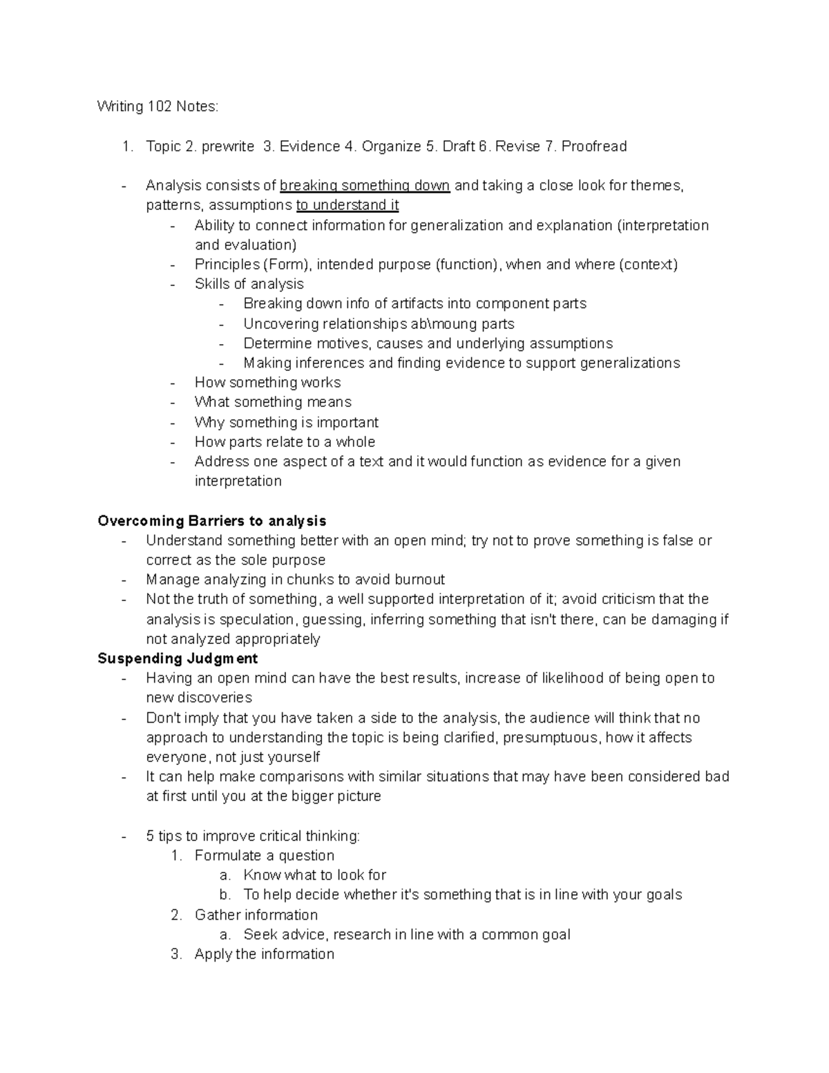 Writing 102 Notes - Instructor Anthony Sovak, online course. - Writing ...