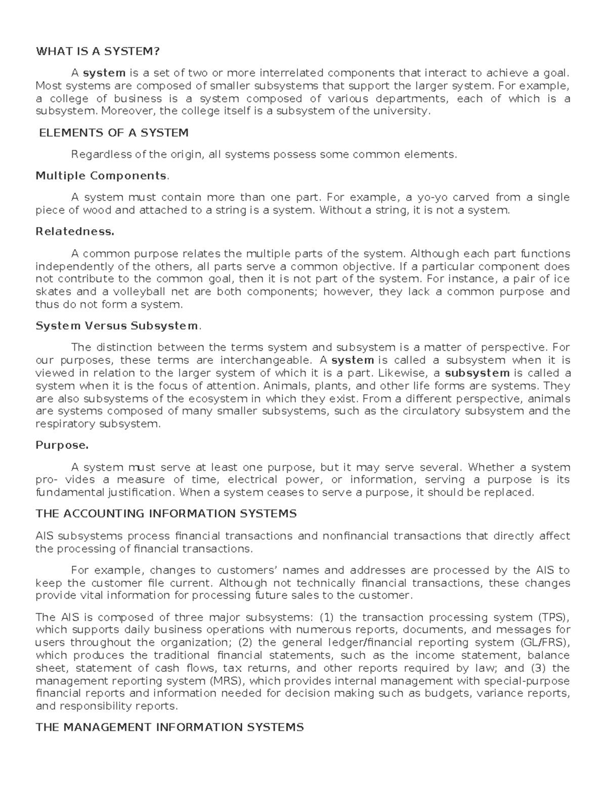Accsysts Module 1 - WHAT IS A SYSTEM? A system is a set of two or more ...