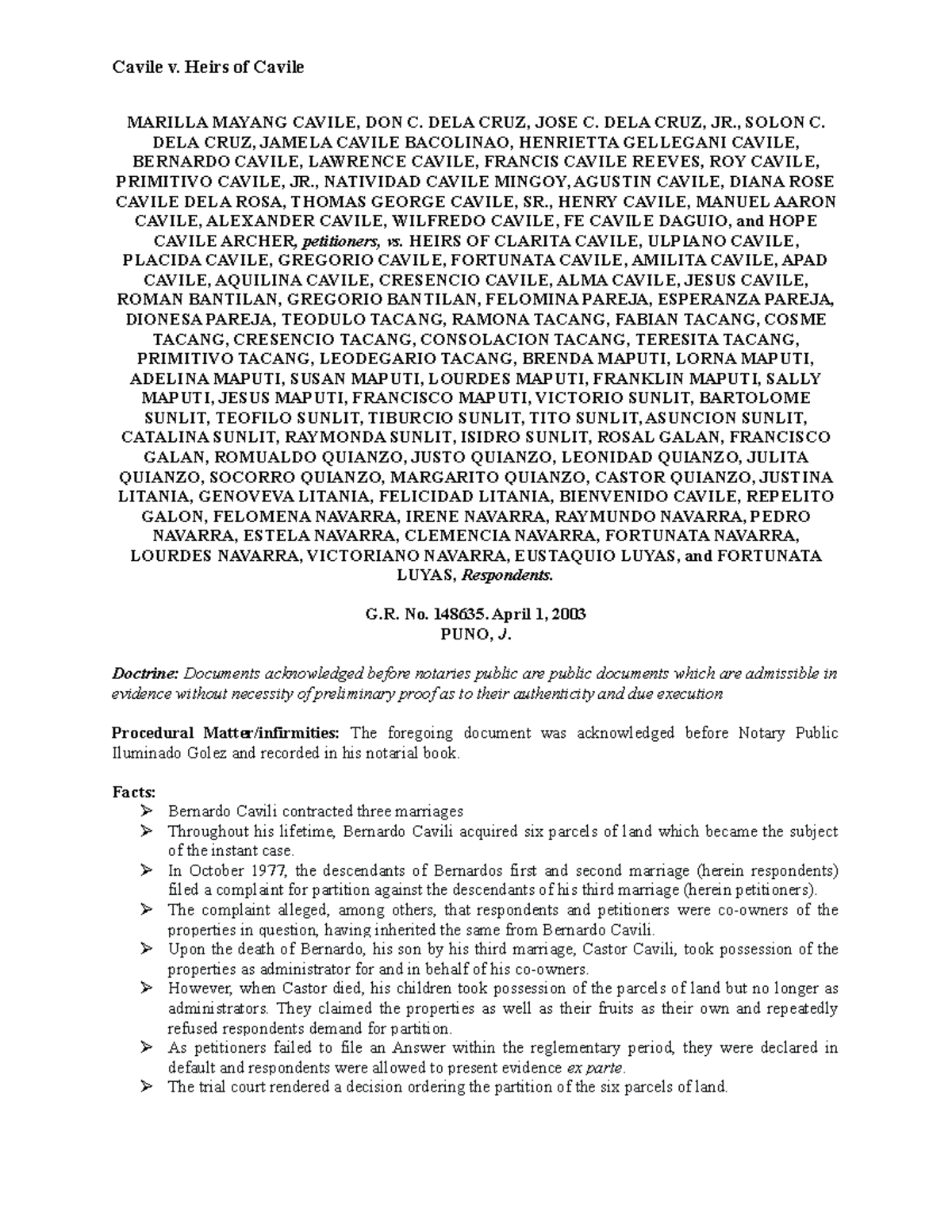 255. Cavile v. heirs of cavile - Cavile v. Heirs of Cavile MARILLA ...