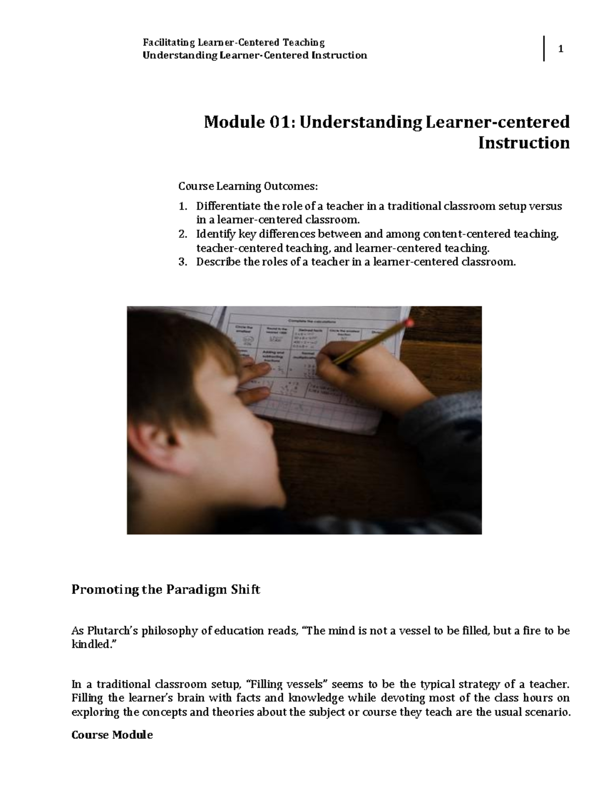 Week 1 - Understanding Learner-Centered Instruction - Facilitating ...