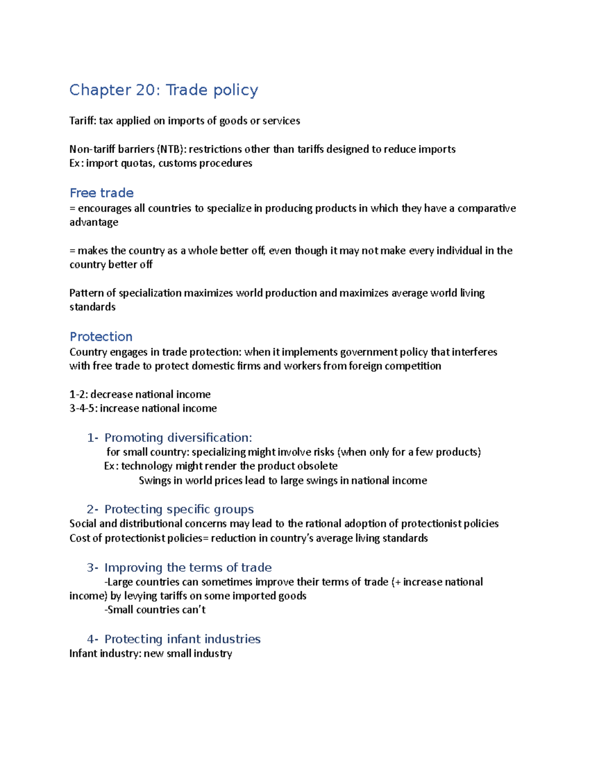 Chapter 20 - notes on ch.20 - Chapter 20: Trade policy Tariff: tax ...