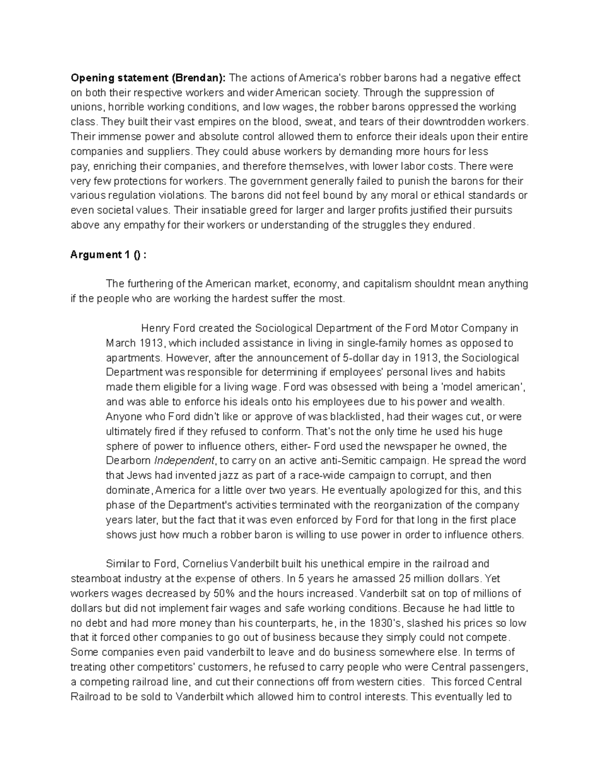debate on the government - Opening statement (Brendan): The actions of ...