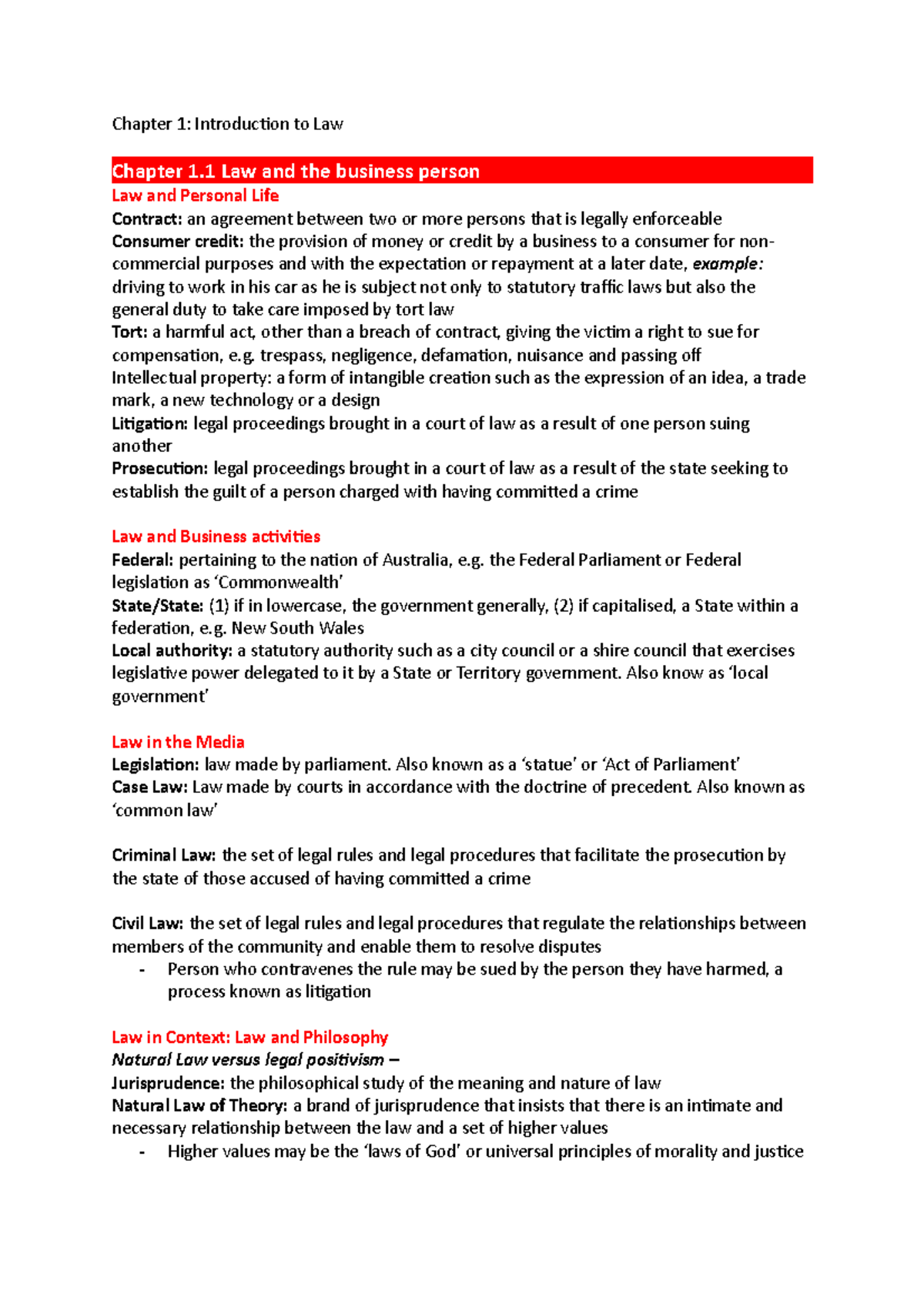 Commercial Law Chapter 1-3 - Chapter 1: Introduction to Law Chapter 1 ...