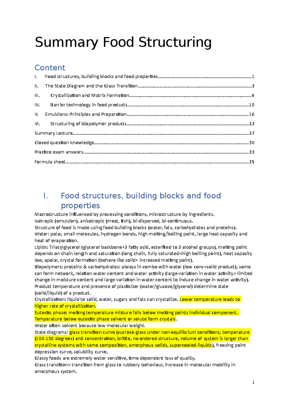 Summary Food Structuring - Wageningen University - Studeersnel