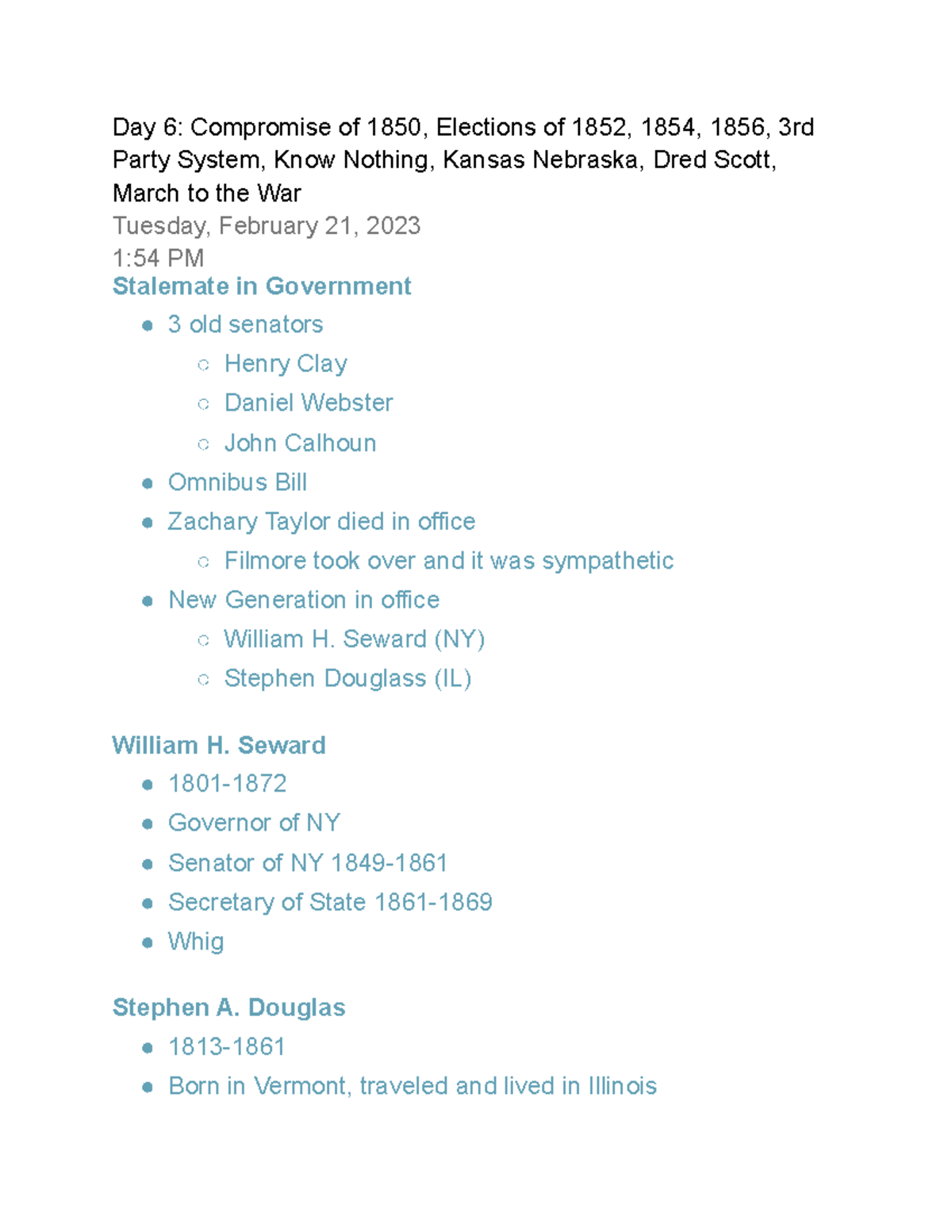 Day 6 Compromise of 1850, Elections of 1852, 1854, 1856, 3rd Party ...