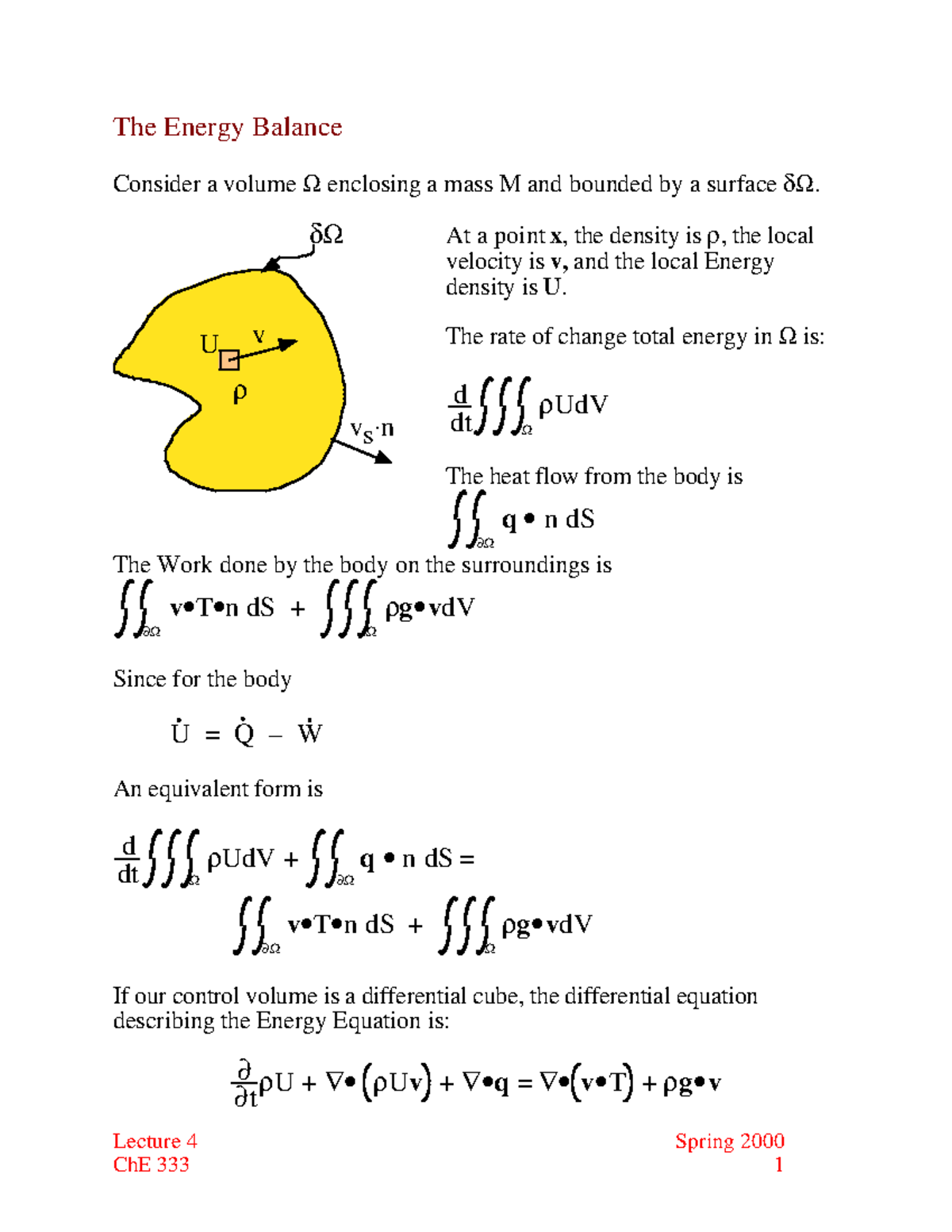Heat Transfer Lecture Notes 4 - Lecture 4 Spring 2000 The Energy ...
