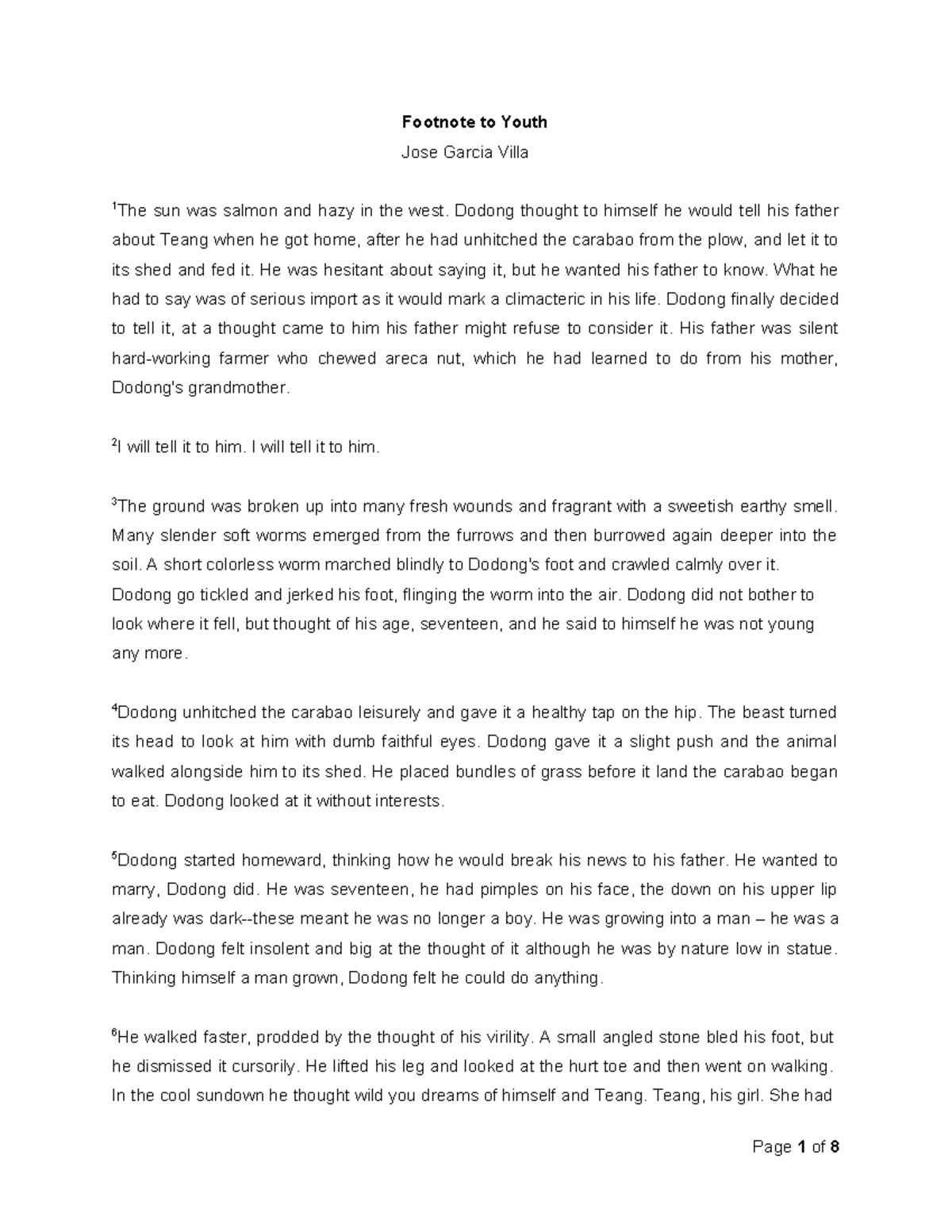 Footnote to youth by jose garcia villa - Footnote to Youth Jose Garcia ...