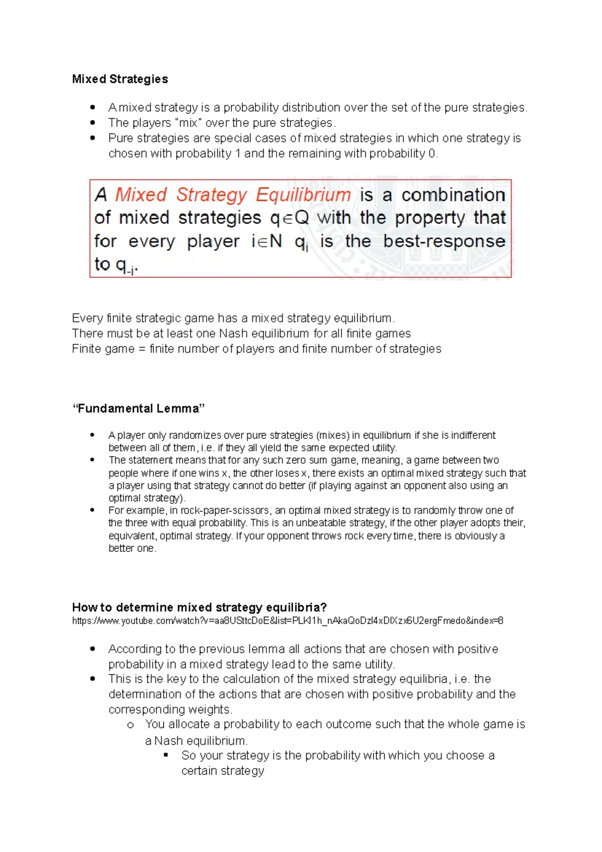 Mixed Strategies - Lecture notes Semester 1 - Mixed Strategies A mixed ...