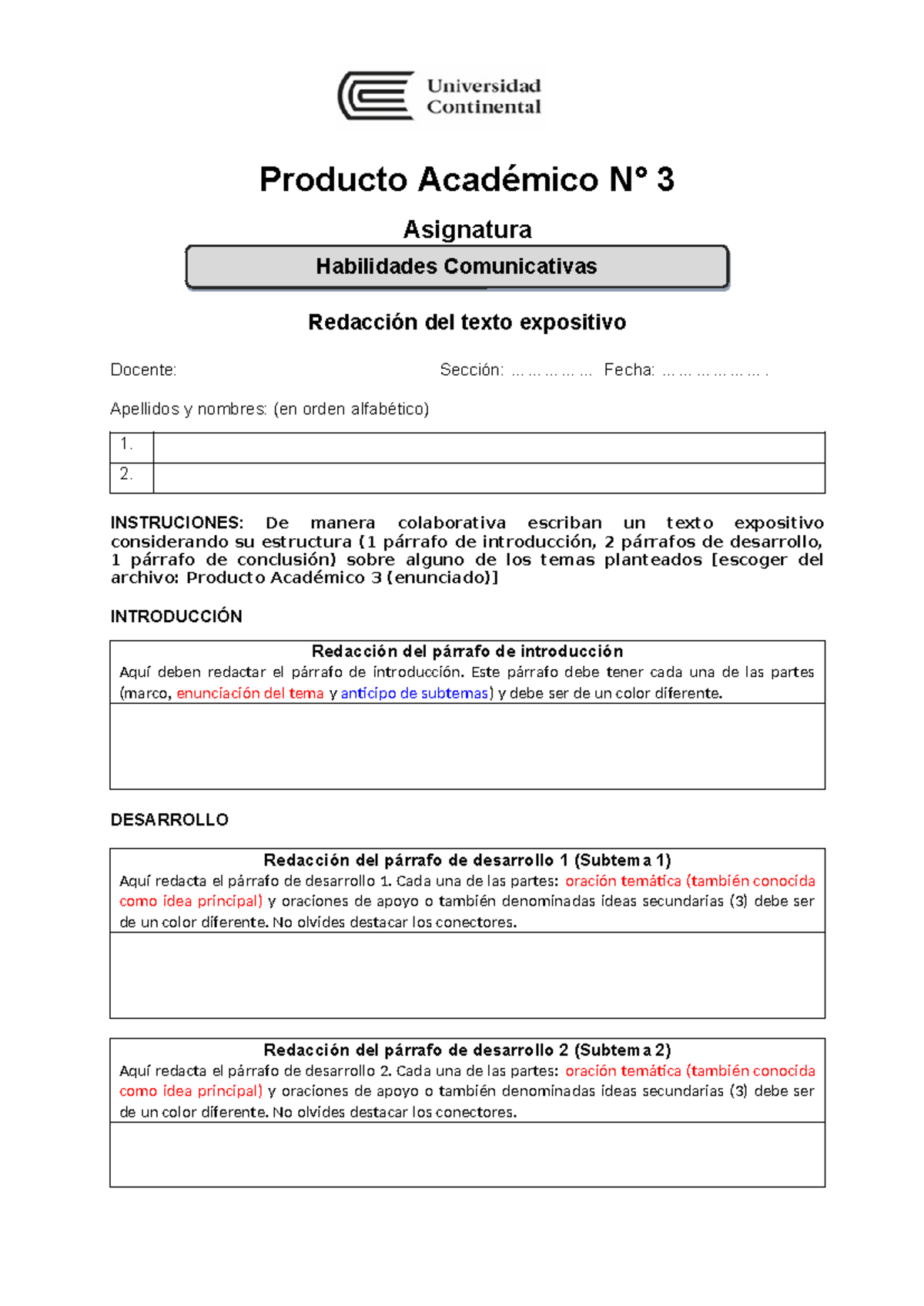 3 Producto Académico 3 habilidades comunicativas - Producto Académico N° 3 Asignatura Redacción ...