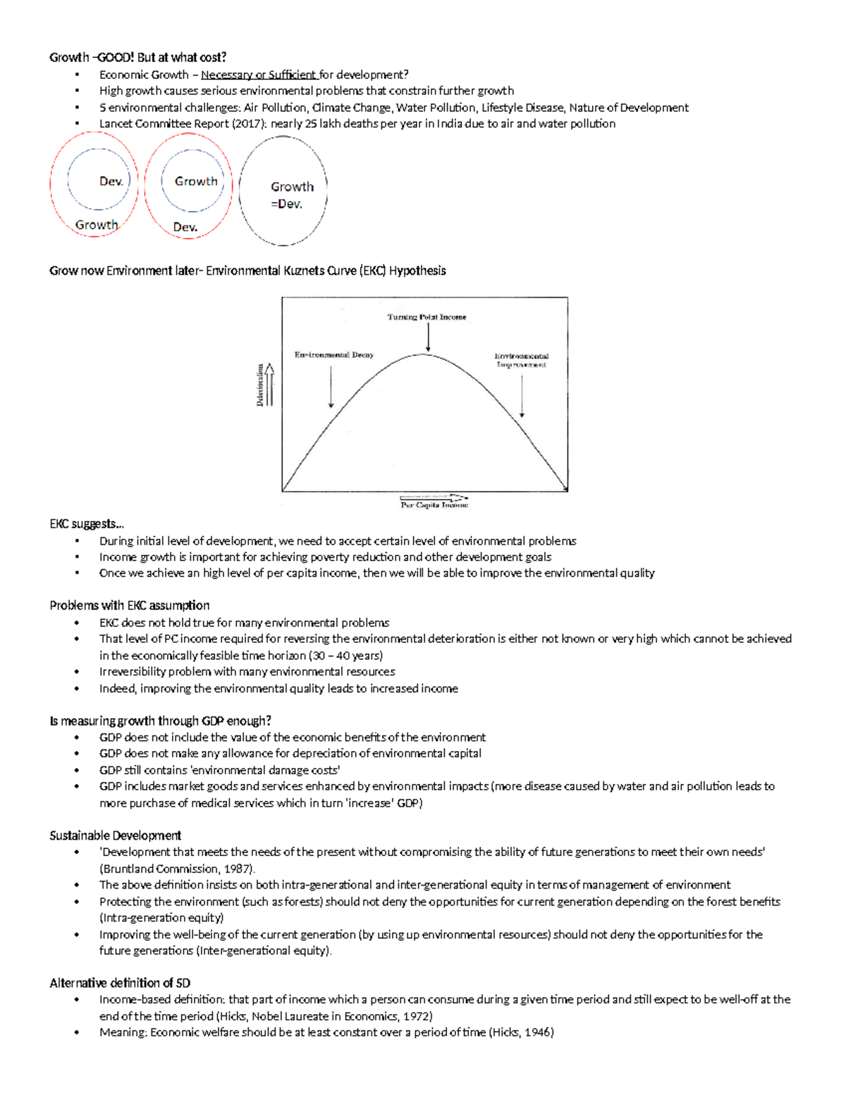 EGS Note - Summary Environmental sustainability - Growth –GOOD! But at ...