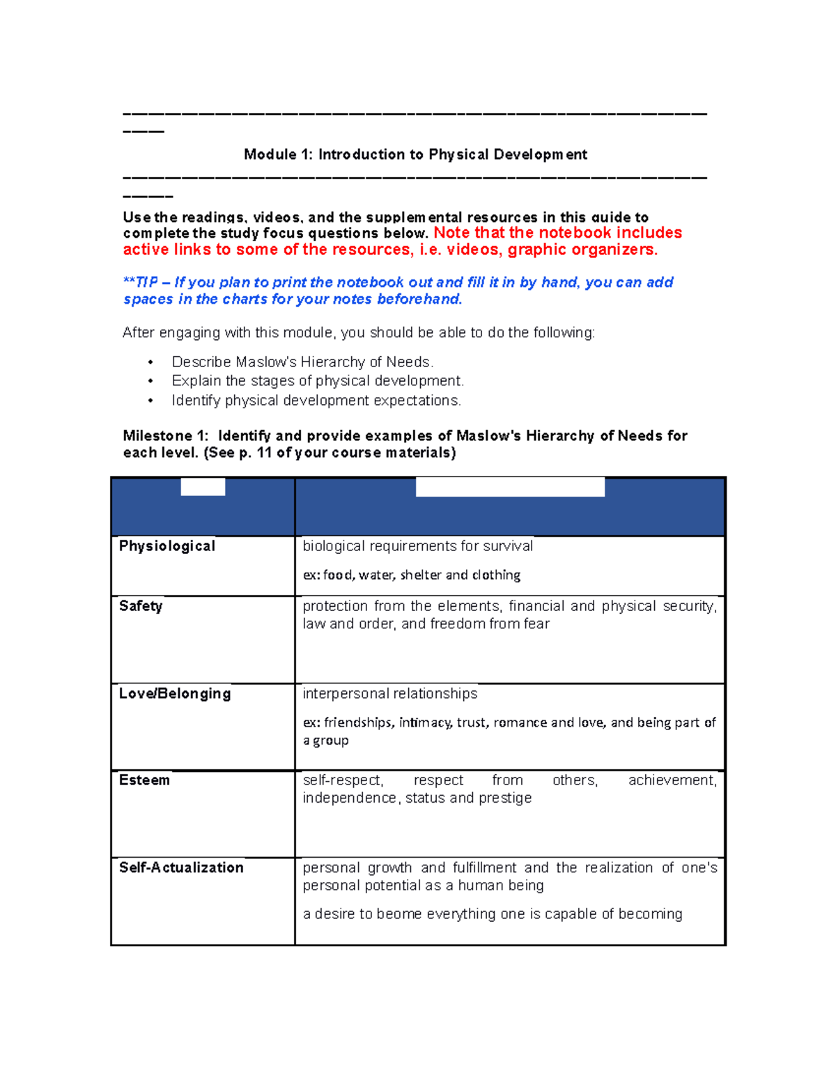Module 1 Physical Development - - Studocu