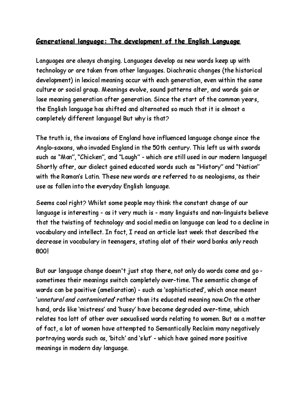 How and why language has changed - Generational language: The ...