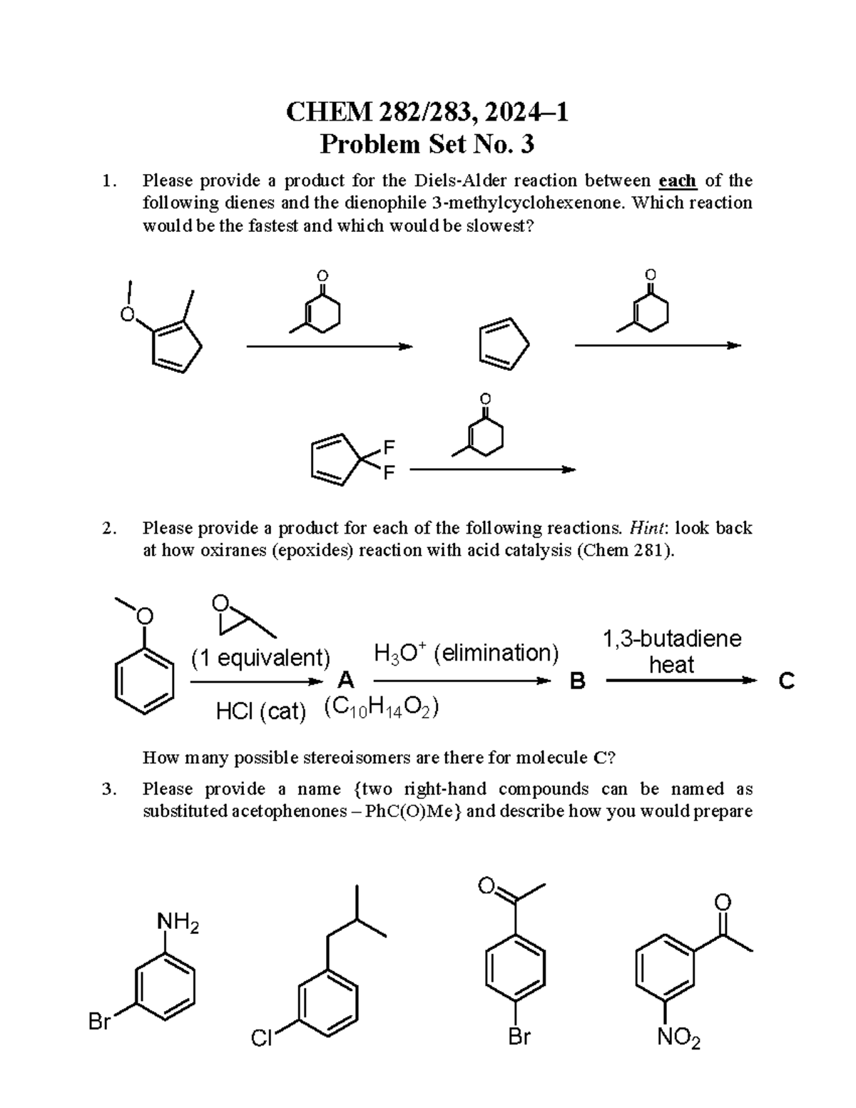 Problem-set-3 - Wha - CHEM 282/283, 2024– Problem Set No. 3 1. Please ...