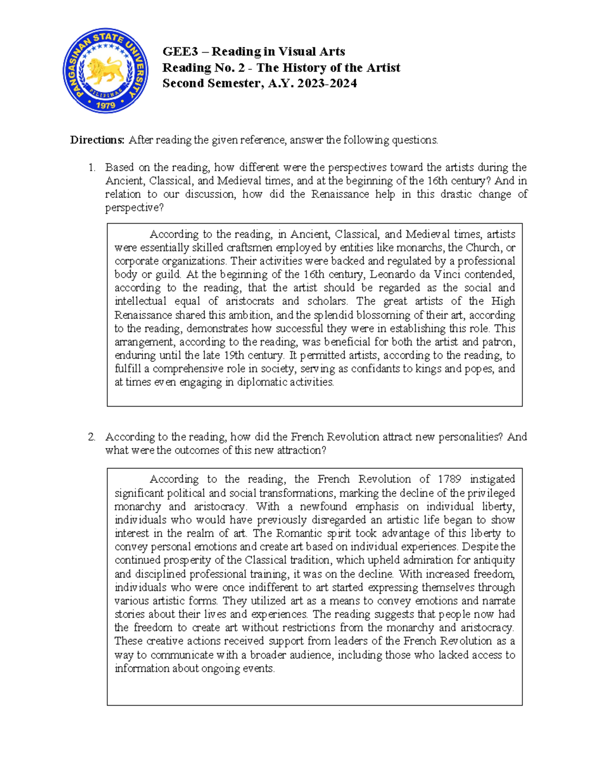 Reading-NO - Directions: After reading the given reference, answer the ...