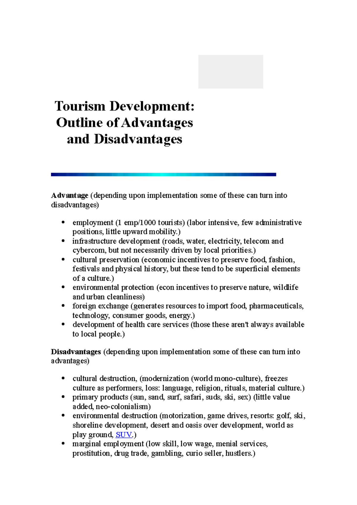 Tourism Development - ingles aplicado - Tourism Development: Outline of ...