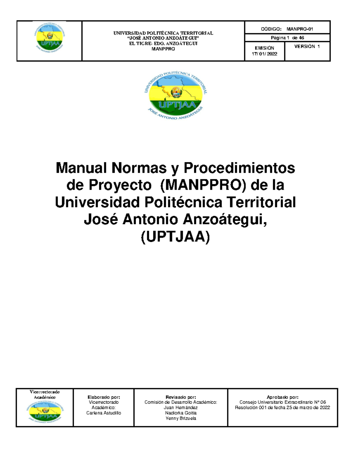 Manual Proyecto Uptjaa - UNIVERSIDAD POLITÉCNICA TERRITORIAL “JOSÉ ...