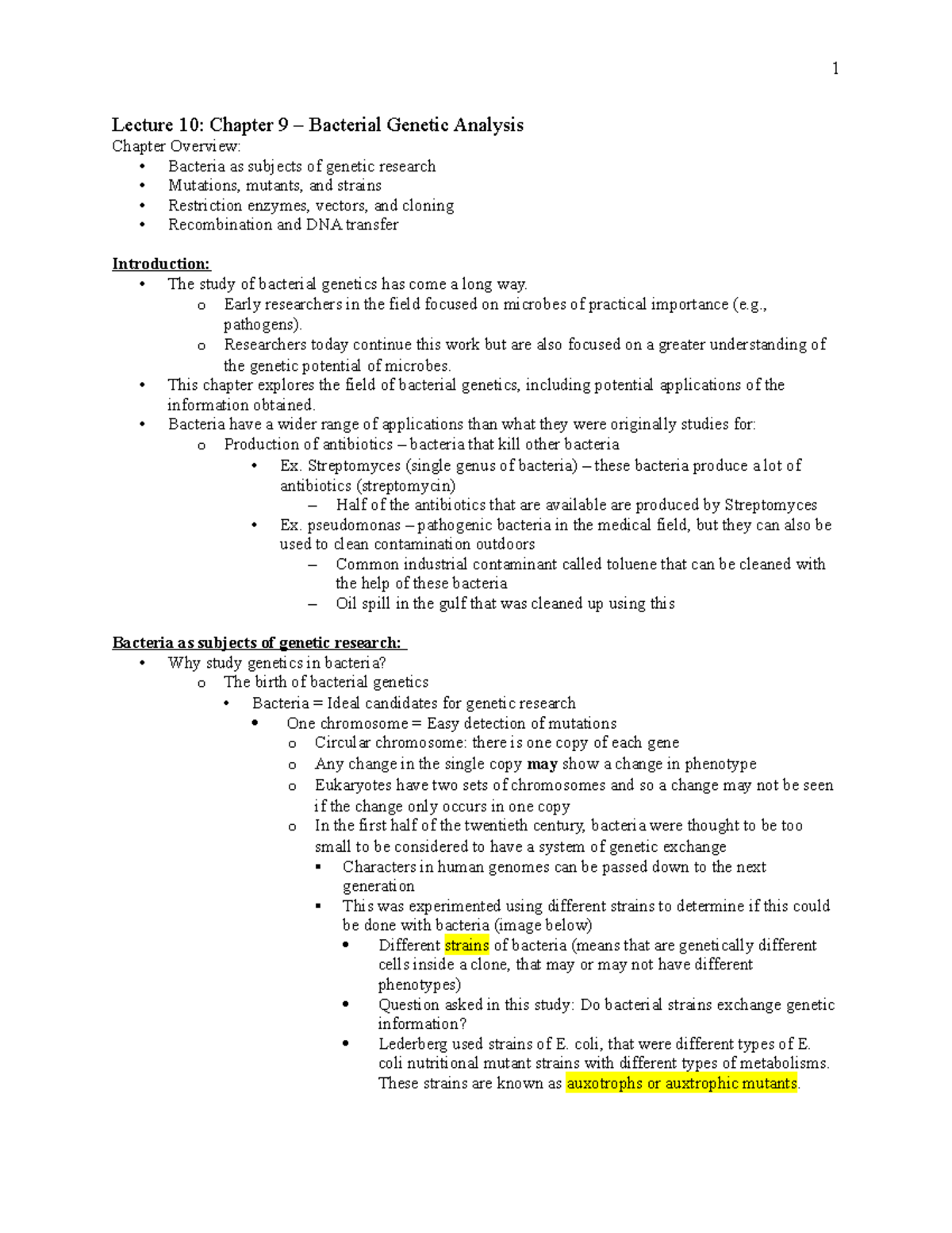 BIO 315 Microbiology Notes Exam 2 - 1 Lecture 10: Chapter 9 Bacterial ...