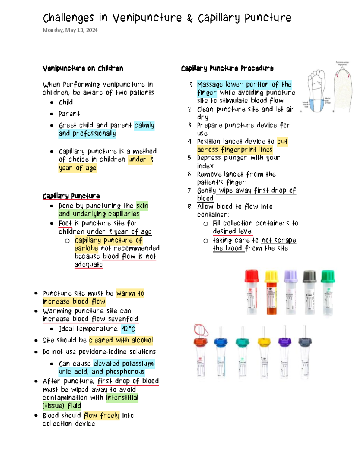 LAB - PMLS - Venipuncture on Children When Performing venipuncture in ...