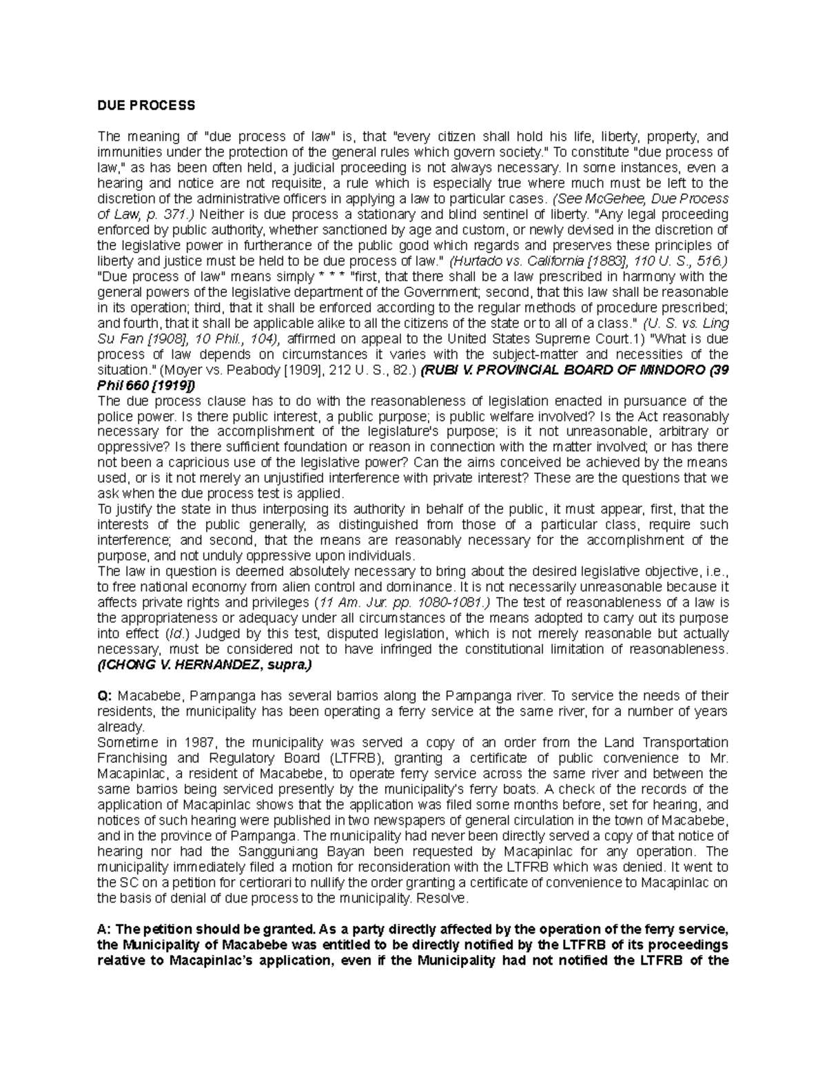 DUE Process - notes - DUE PROCESS The meaning of "due process of law ...