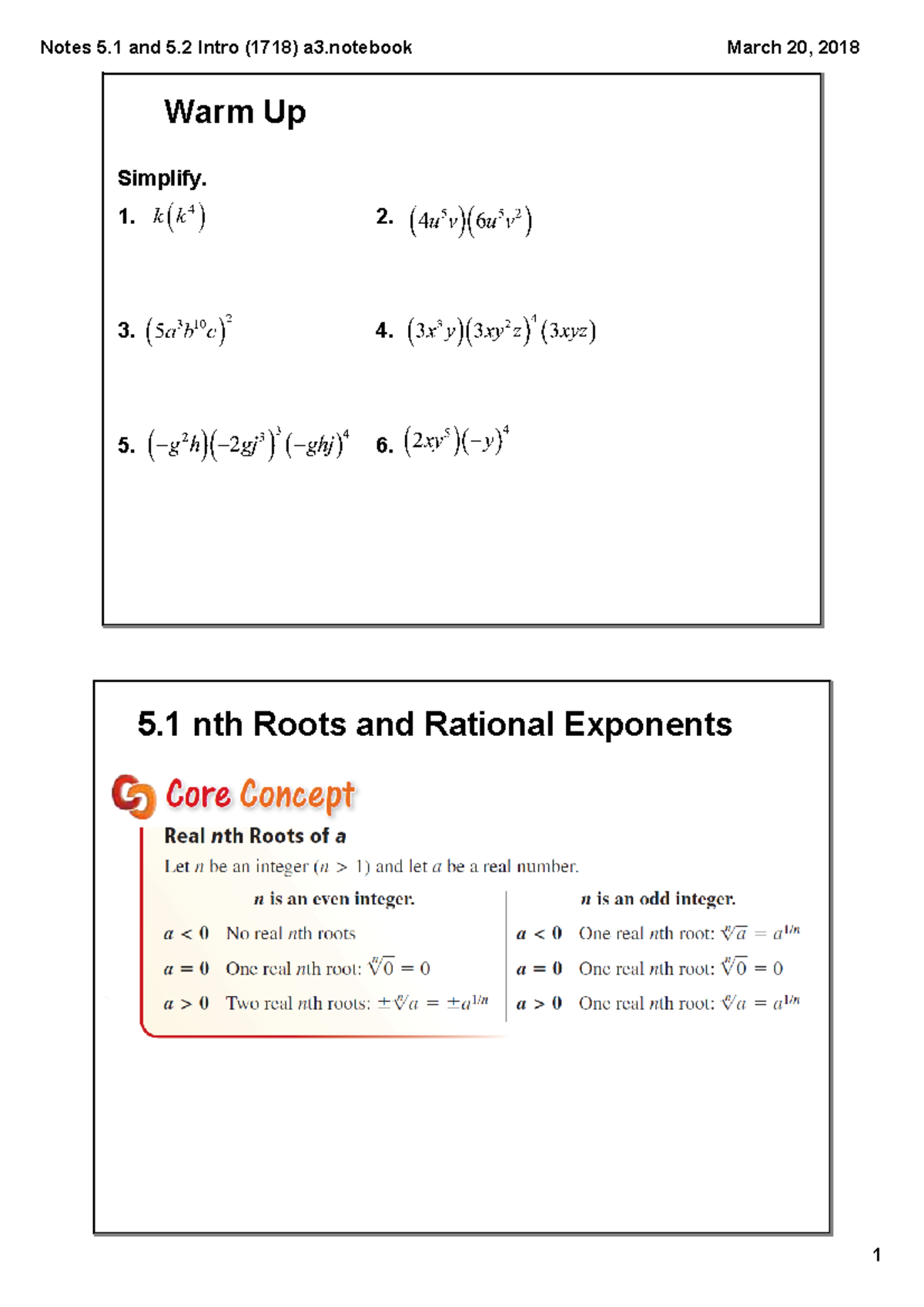 Guied notes 5 - Algebra Homework - Simplify. 1. 2. 3. 4. 5. 6. Warm Up ...