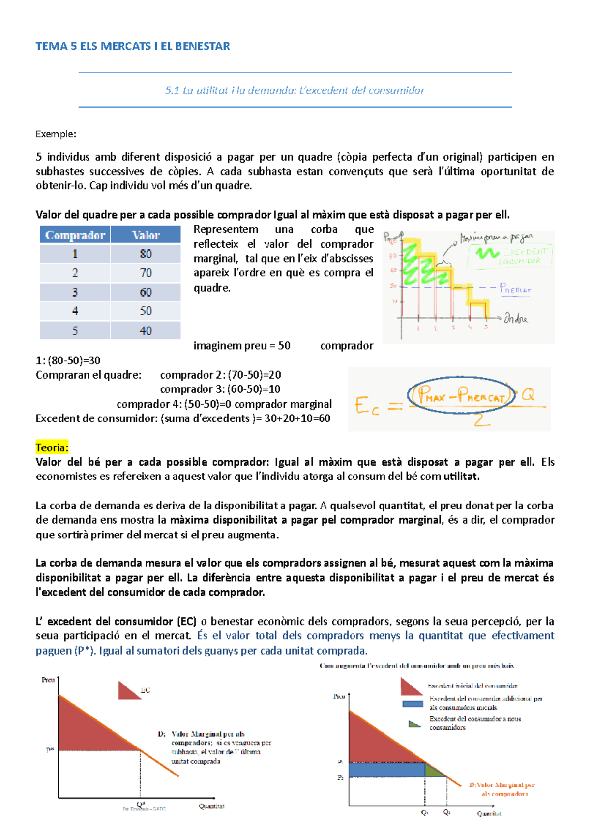 Tema 5 els mercats i el benestar - TEMA 5 ELS MERCATS I EL BENESTAR 5 ...