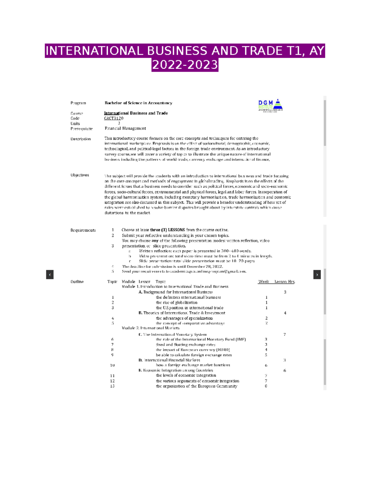 International Business AND Trade T1 - Accounting - INTERNATIONAL ...