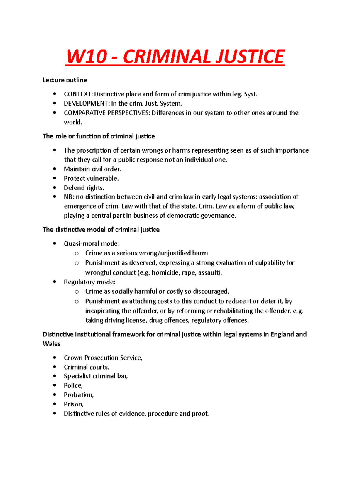 MT Lecture 8 - Criminal Justice - W10 - CRIMINAL JUSTICE Lecture ...
