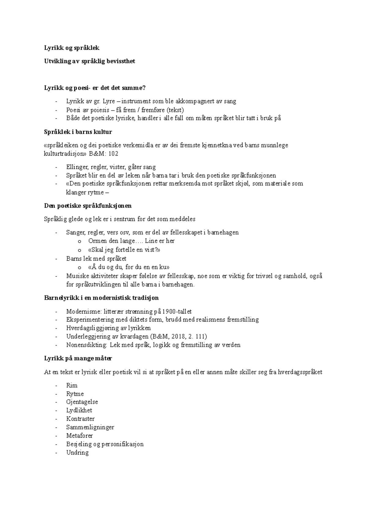 Lyrikk og språklek - STM notater - Lyrikk og språklek Utvikling av ...