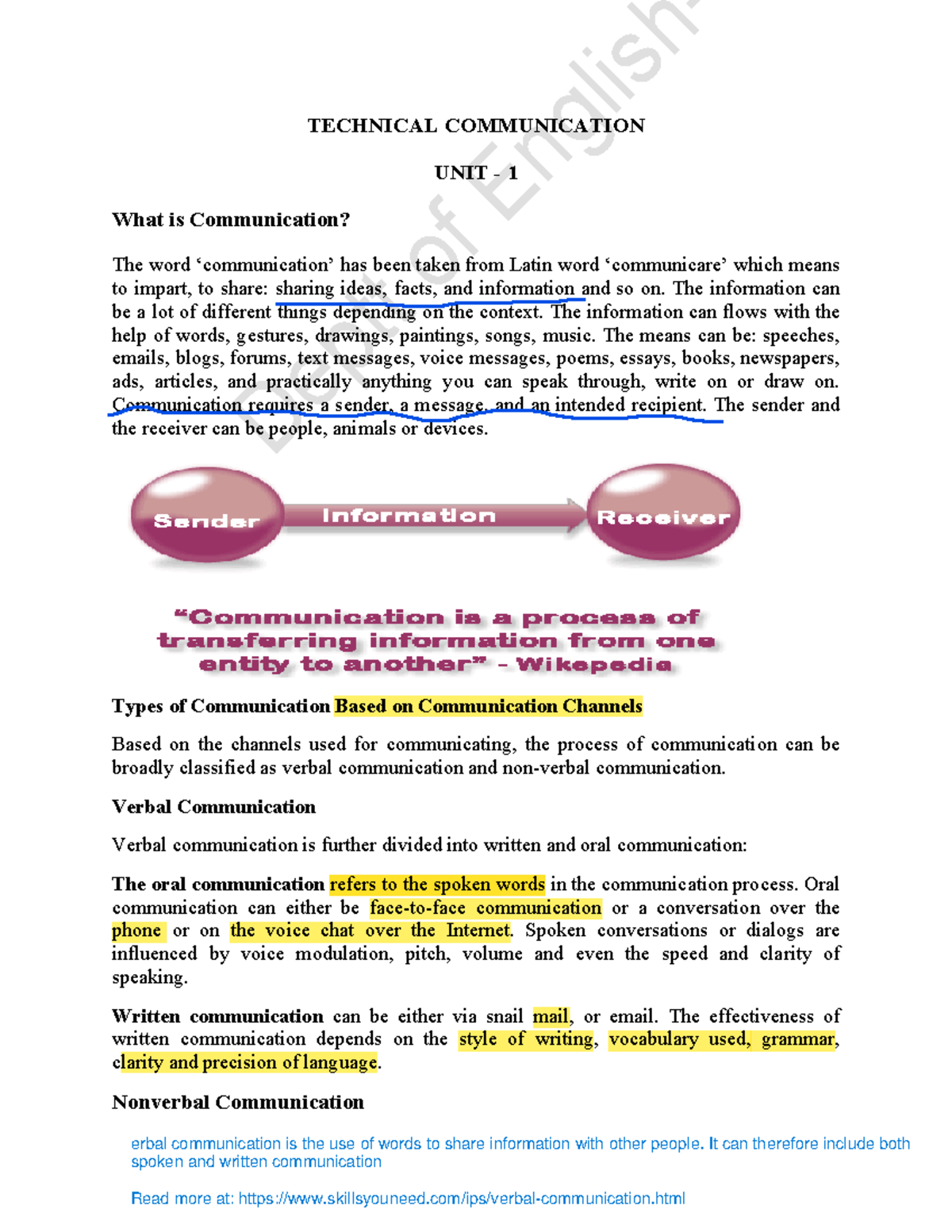 TC unit 1 - Technical communication faculty notes - Deptt of English ...