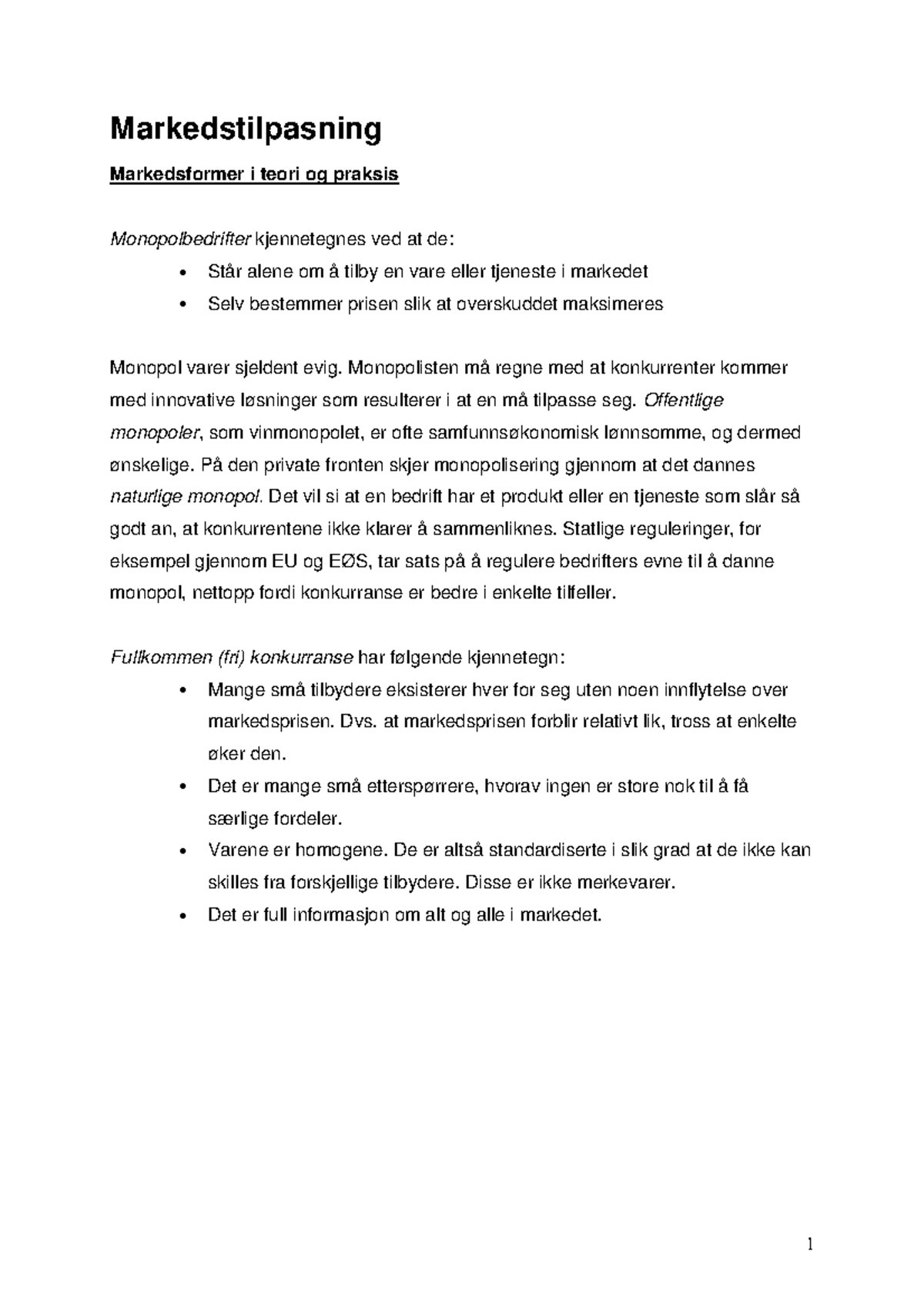 Markedstilpasning - Innføring i kapittel - Markedstilpasning ...
