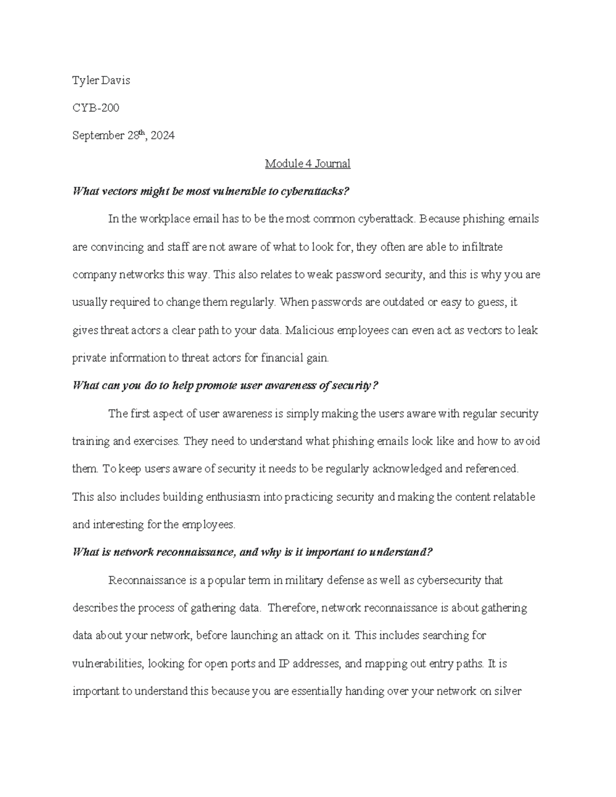 CYB-200 Module 4 Journal Tyler Davis - Tyler Davis CYB- September 28th, 2024 Module 4 Journal ...