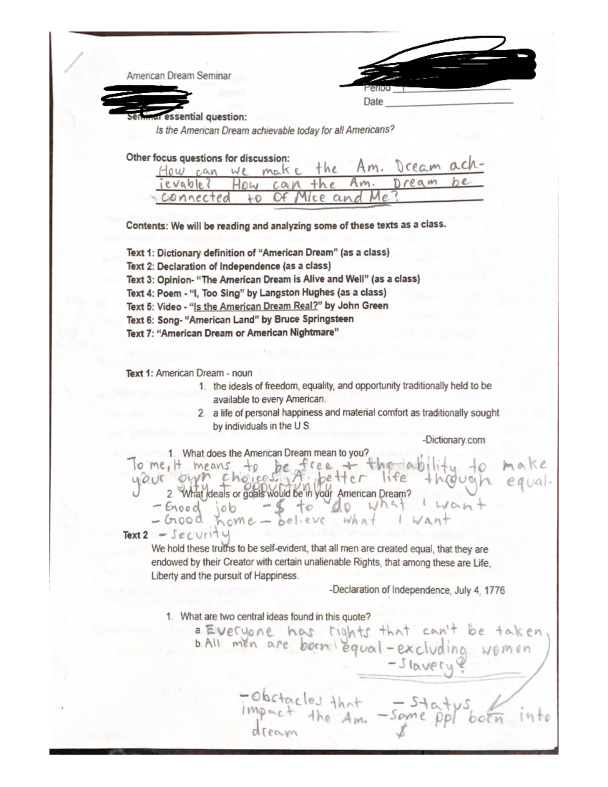American Dream Seminar - Studocu